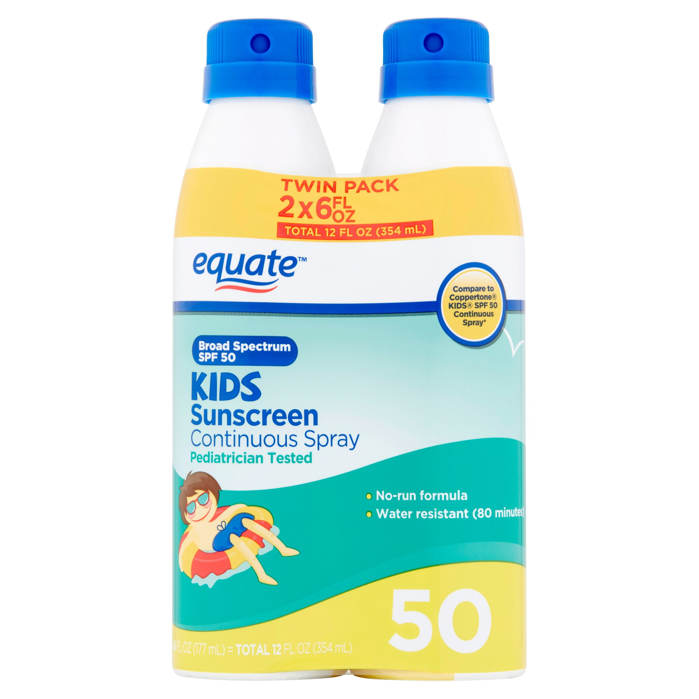 Equate Kids Broad Spectrum Sunscreen Continuous Spray Twin Pack, SPF 50 ...