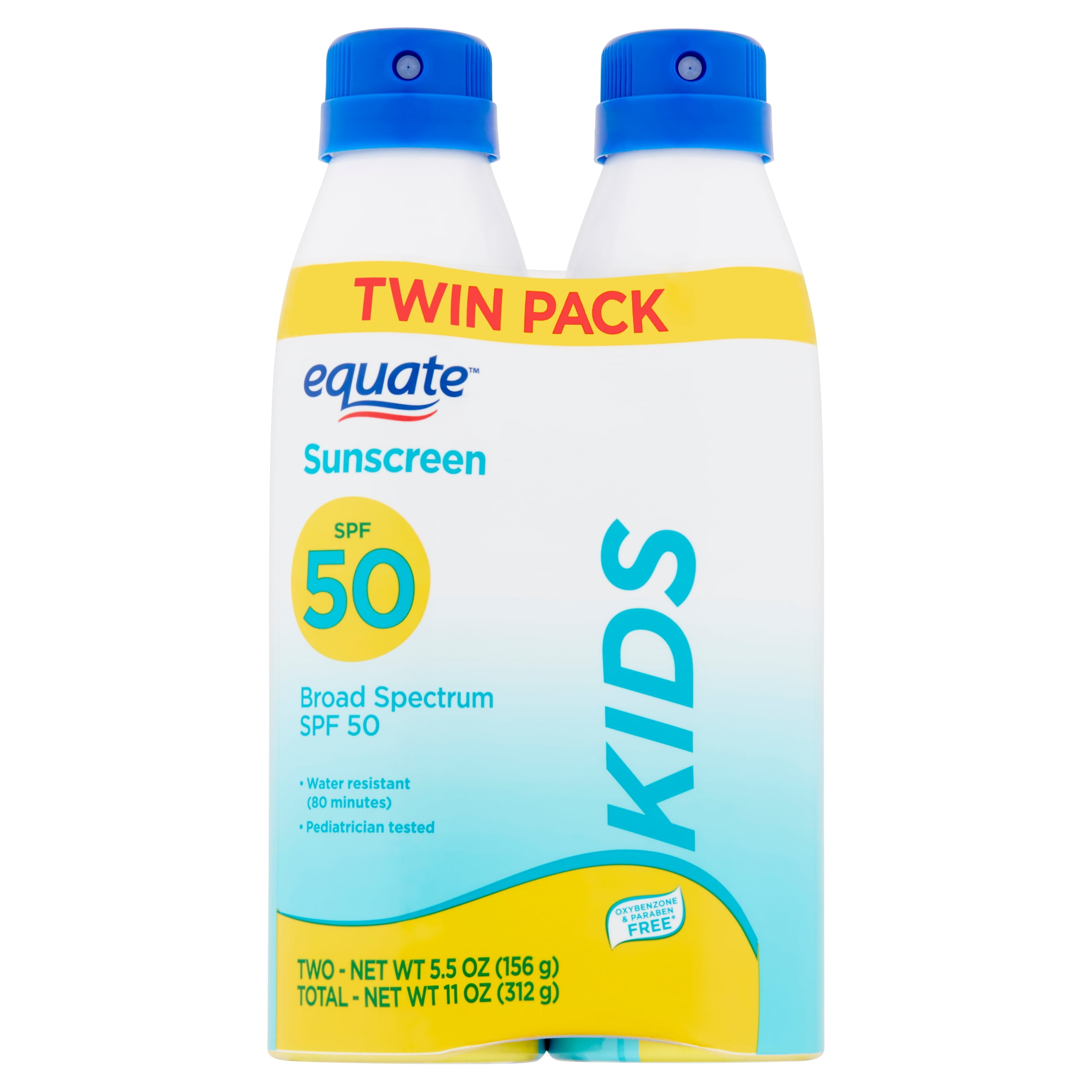 Equate Kids Broad Spectrum Sunscreen Spray Twin Pack, SPF 50, 5.5 oz, 2 ...