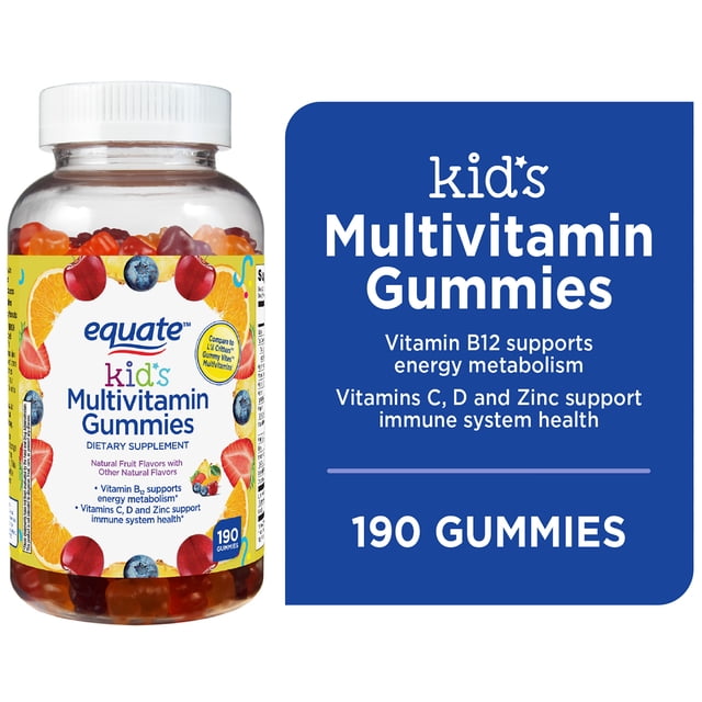 Equate Kids Multivitamin Gummies for General Health, Natural Fruit, 190 ...