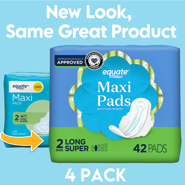 Equate Long Maxi Pads with Wings, Unscented, Super Absorbency (168 ...