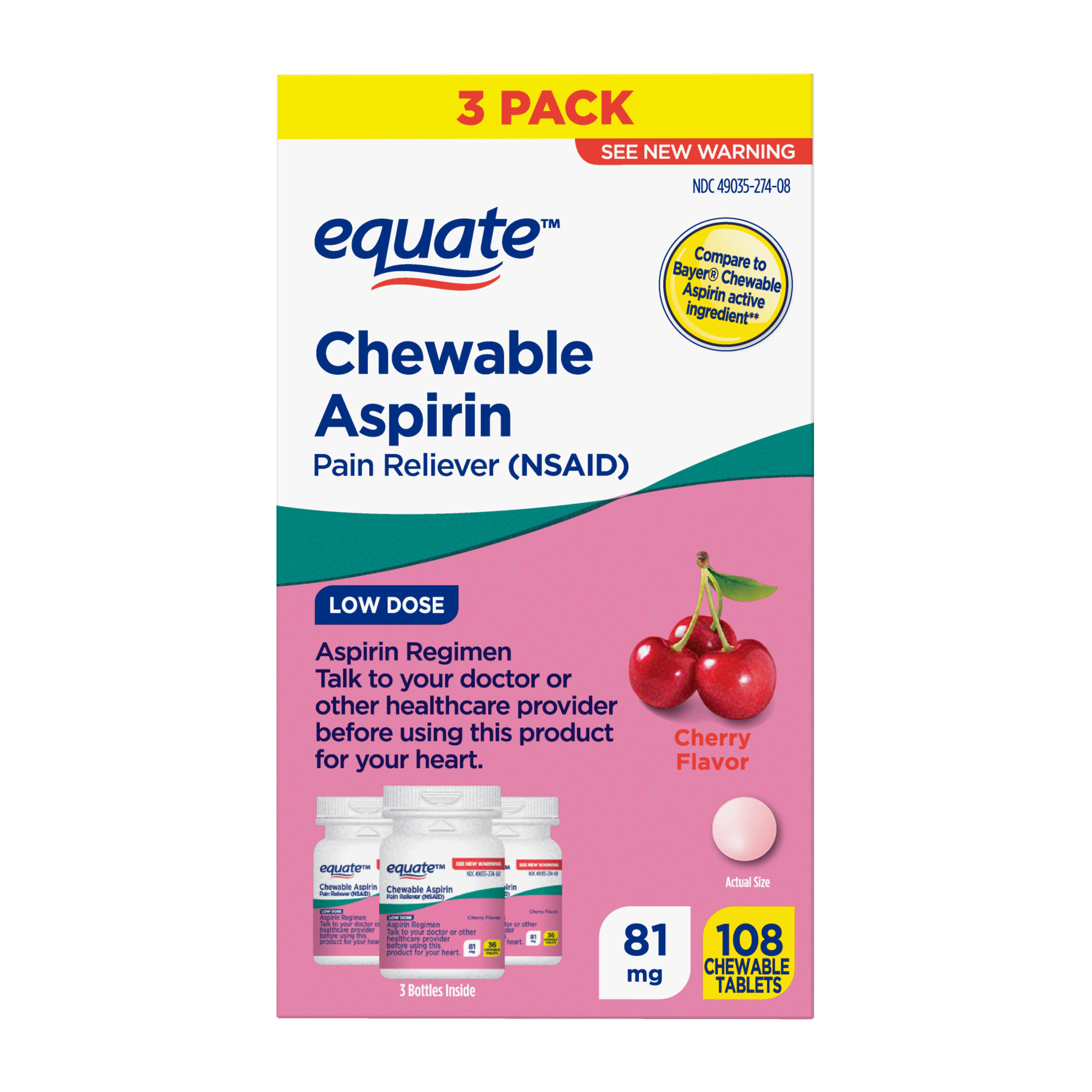 Brandclub Equate Low Dose Aspirin Chewable Tablets 81 Mg Cherry