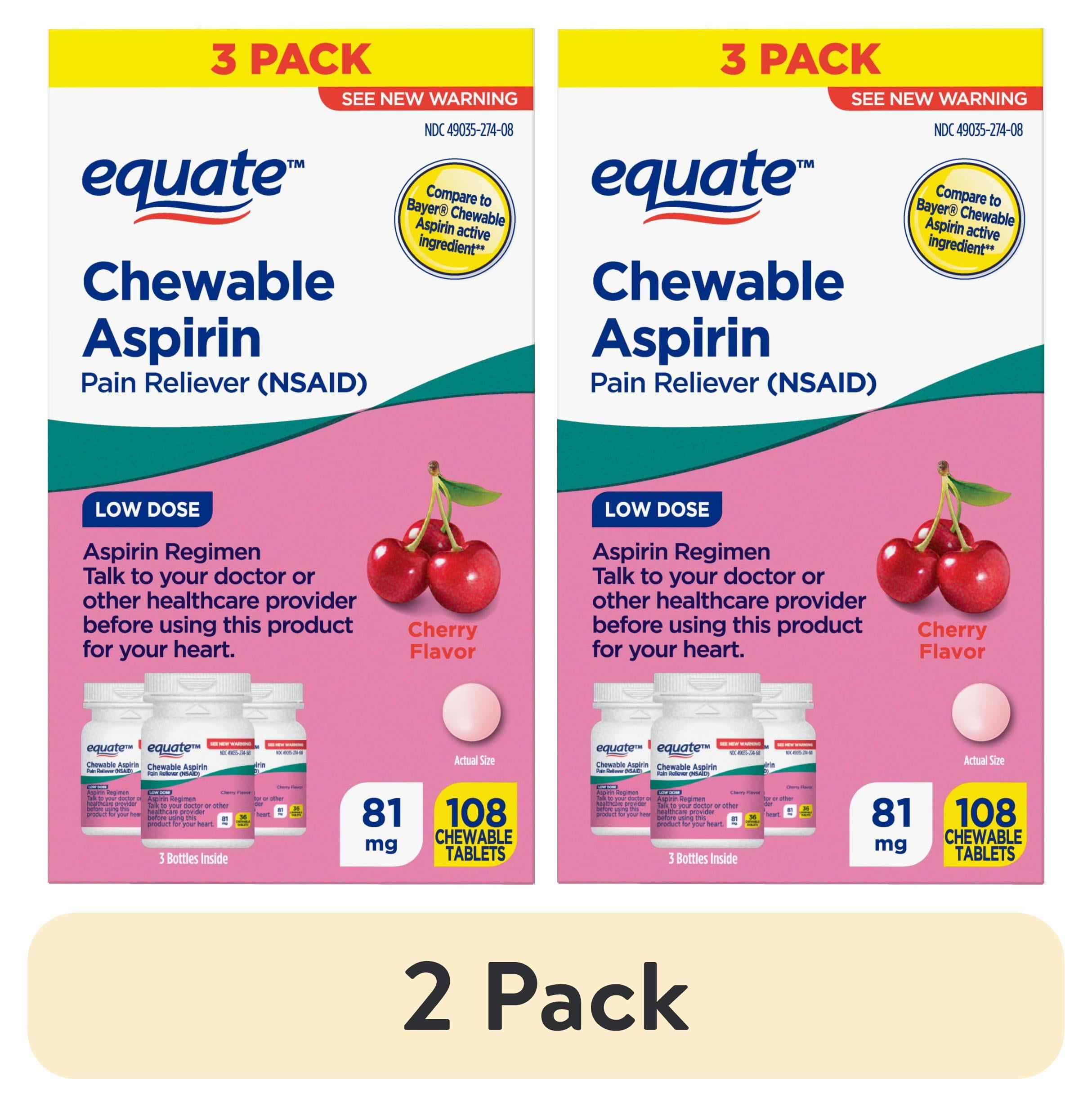 (2 pack) Equate Low Dose Chewable Aspirin 81 mg Tablets, Cherry Flavor ...