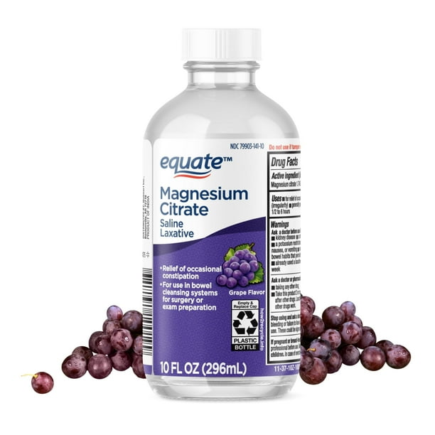 Equate Magnesium Citrate Saline Laxative Liquid Supplement, Grape Flavor, 10 fl oz - Walmart ...