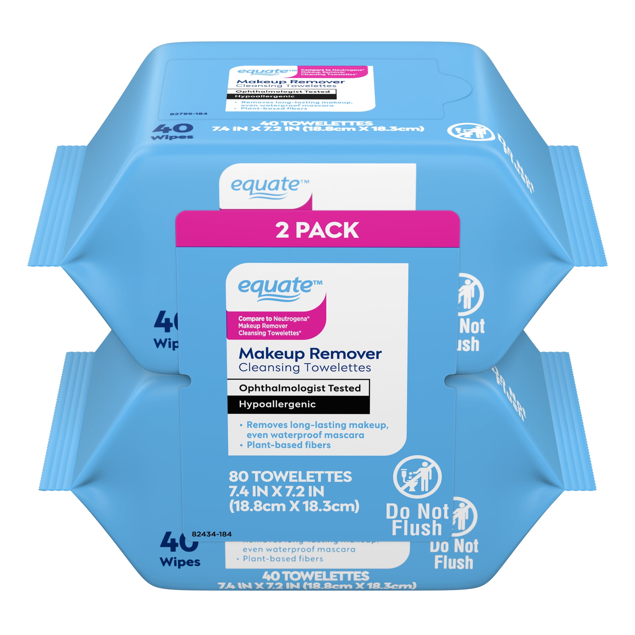 Equate Makeup Remover Cleansing Towelettes, 40 count, 2 Pack; Compare ...
