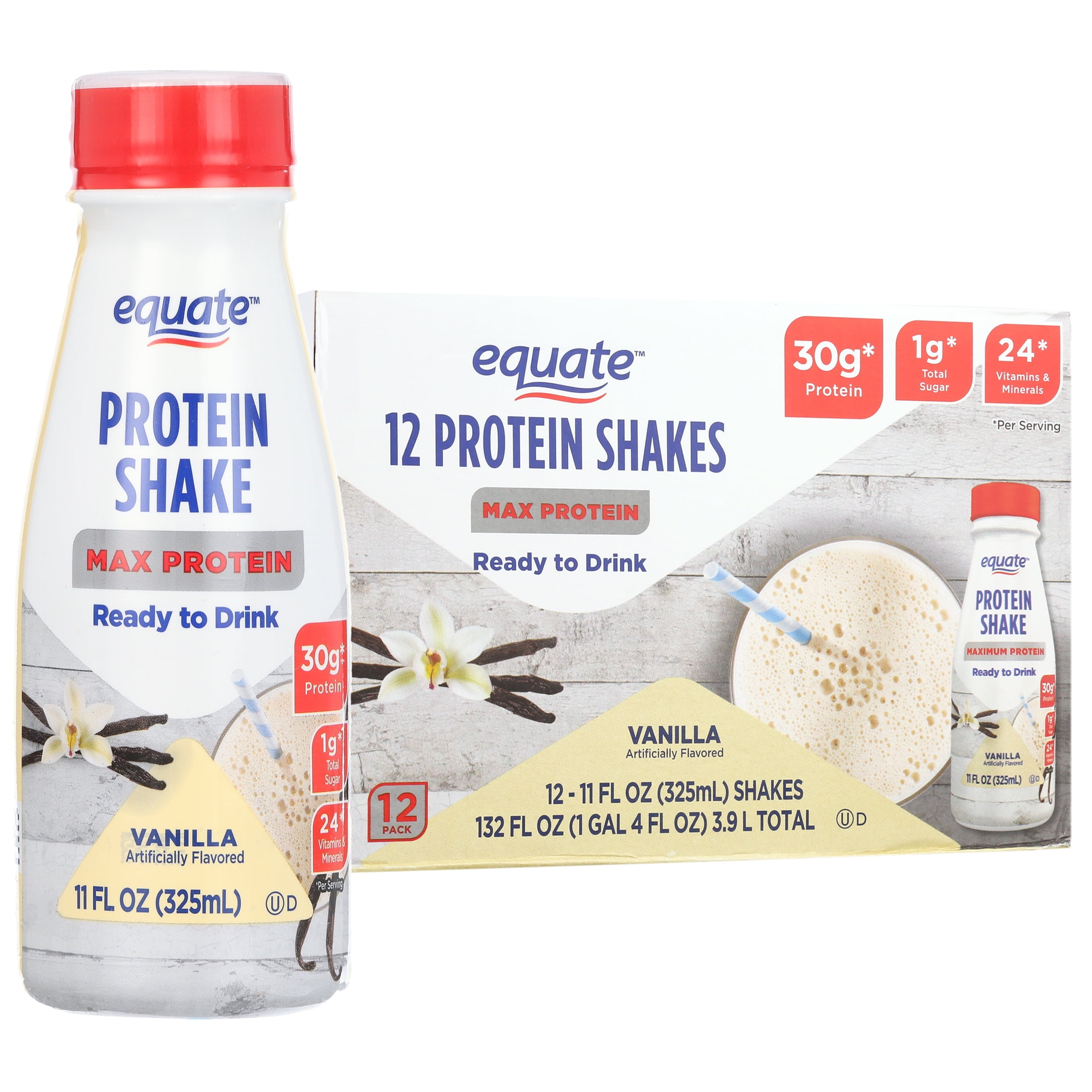 Equate Vanilla Max Protein Nutrition Shake, 11 FL OZ, 12 Count ...