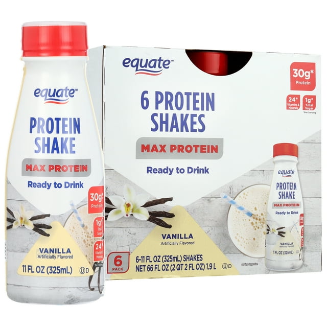 Equate Max Protein Nutrition Shakes, Vanilla, 11 fl oz, 6 Count ...
