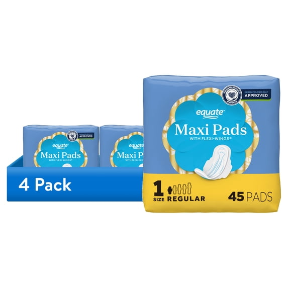 (4 pack) Equate Maxi Pads with Flexi-Wings, Regular Absorbency, Size 1 ...