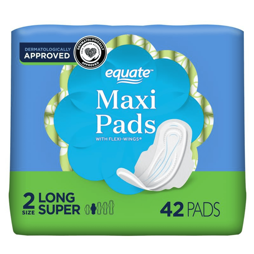 Equate Maxi Pads with Wings, Size 2, Long Super Protection (42 Count ...