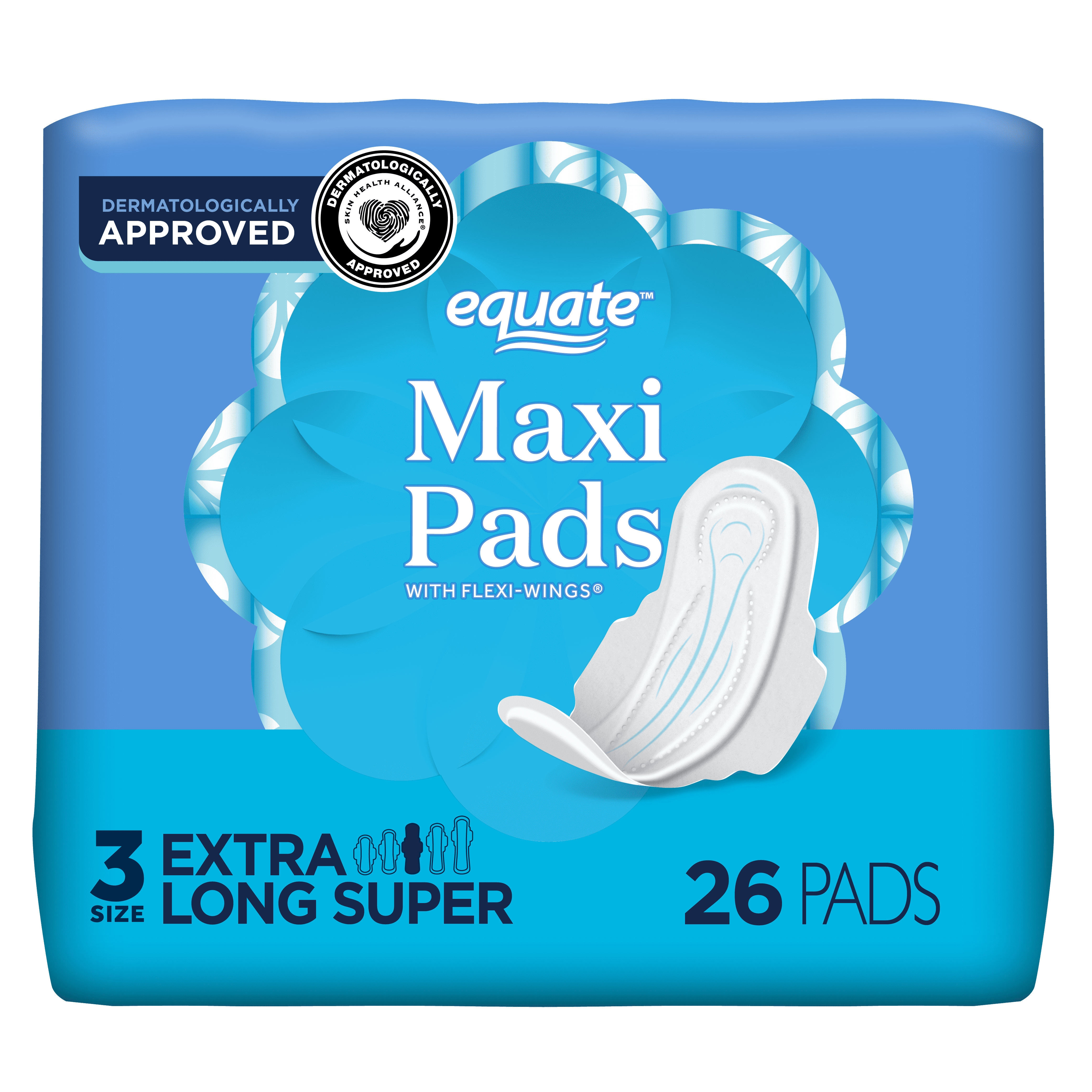 Equate Maxi Pads with Wings, Size 3, Extra Long Super Protection (26 ...