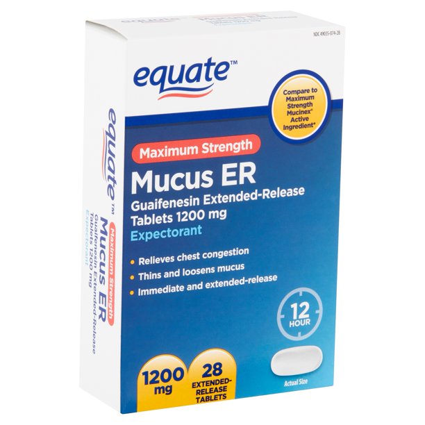 Equate Maximum Strength Mucus ER Extended-Release Tablets, 1200 mg, 28 ...