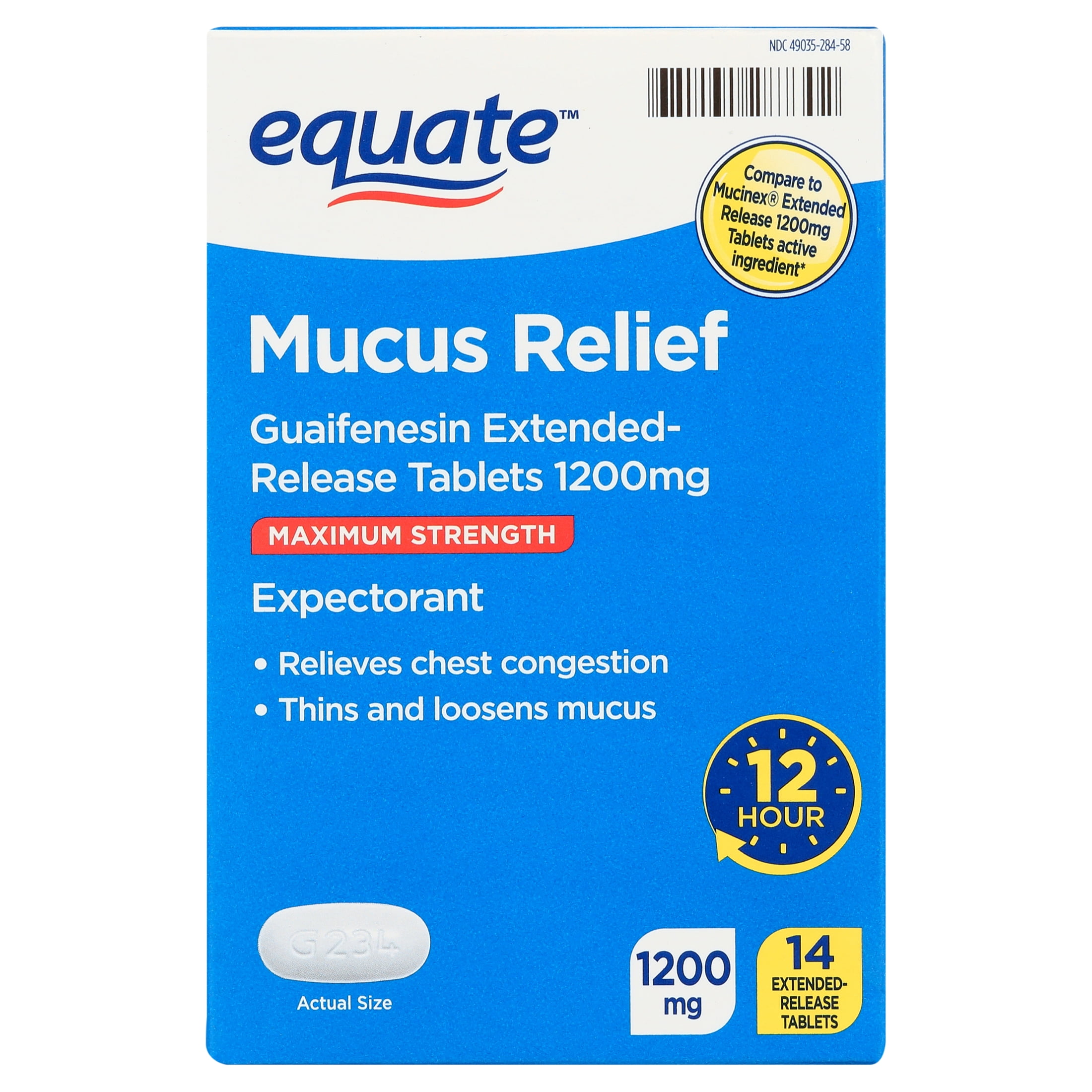Equate Maximum Strength 12 Hour Mucus ER Guaifenesin Extended-Release ...