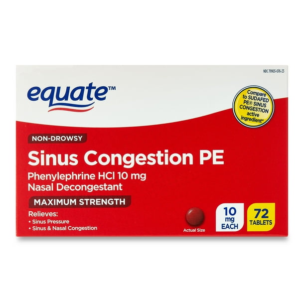 Equate Maximum Strength Non Drowsy Sinus Congestion PE Medicine, 72 ...