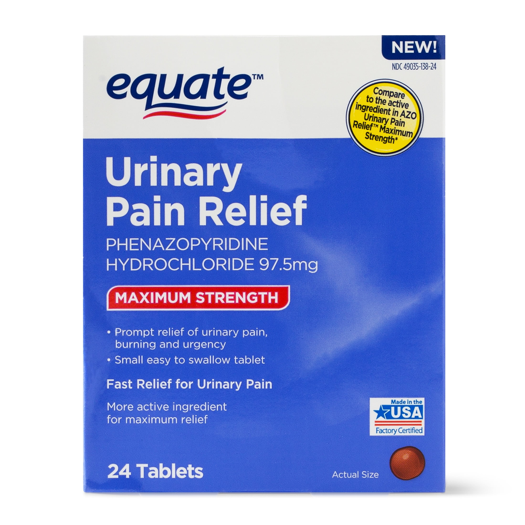 Equate Maximum Strength Urinary Pain Relief Phenazopyridine Tablets, 97 ...