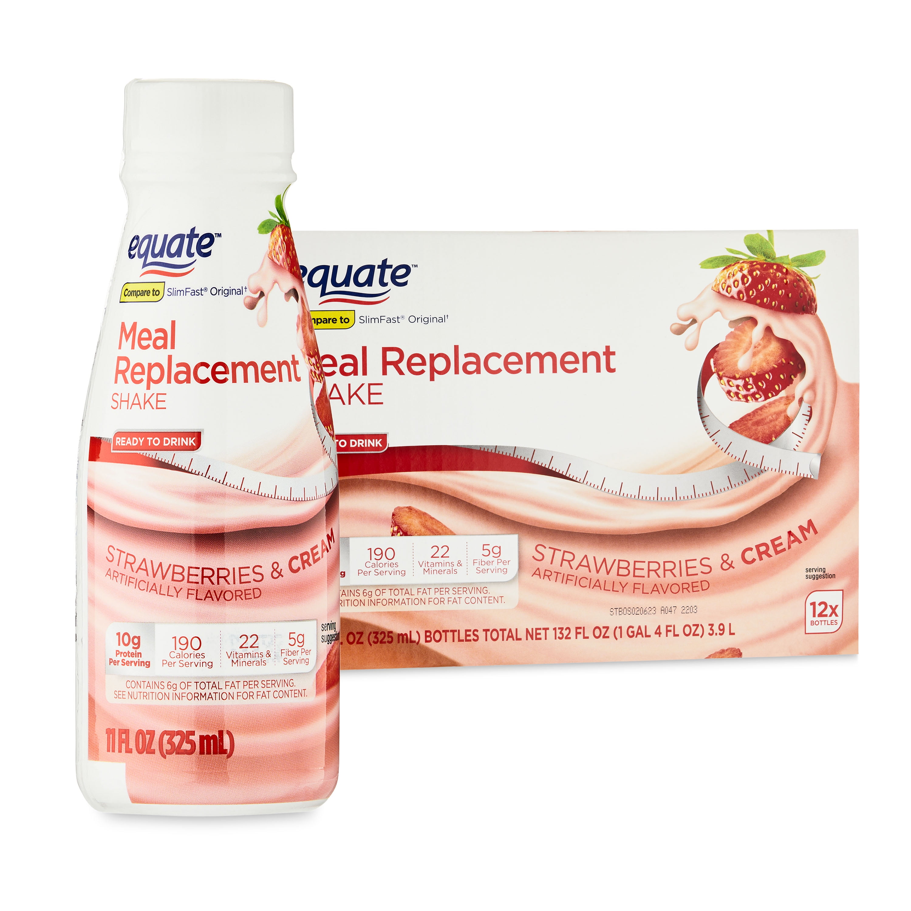 Equate Meal Replacement Shake, Strawberries & Cream, 11 fl oz, 12 Ct ...
