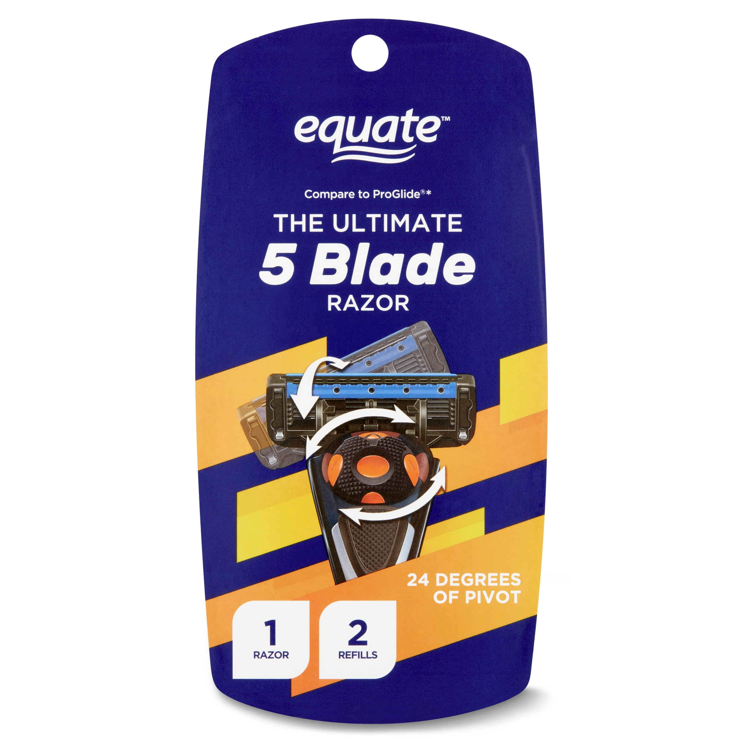 Equate Men's 5 Blade Motion Sphere Razor Handle & 2 Razor Cartridges, 2 ...