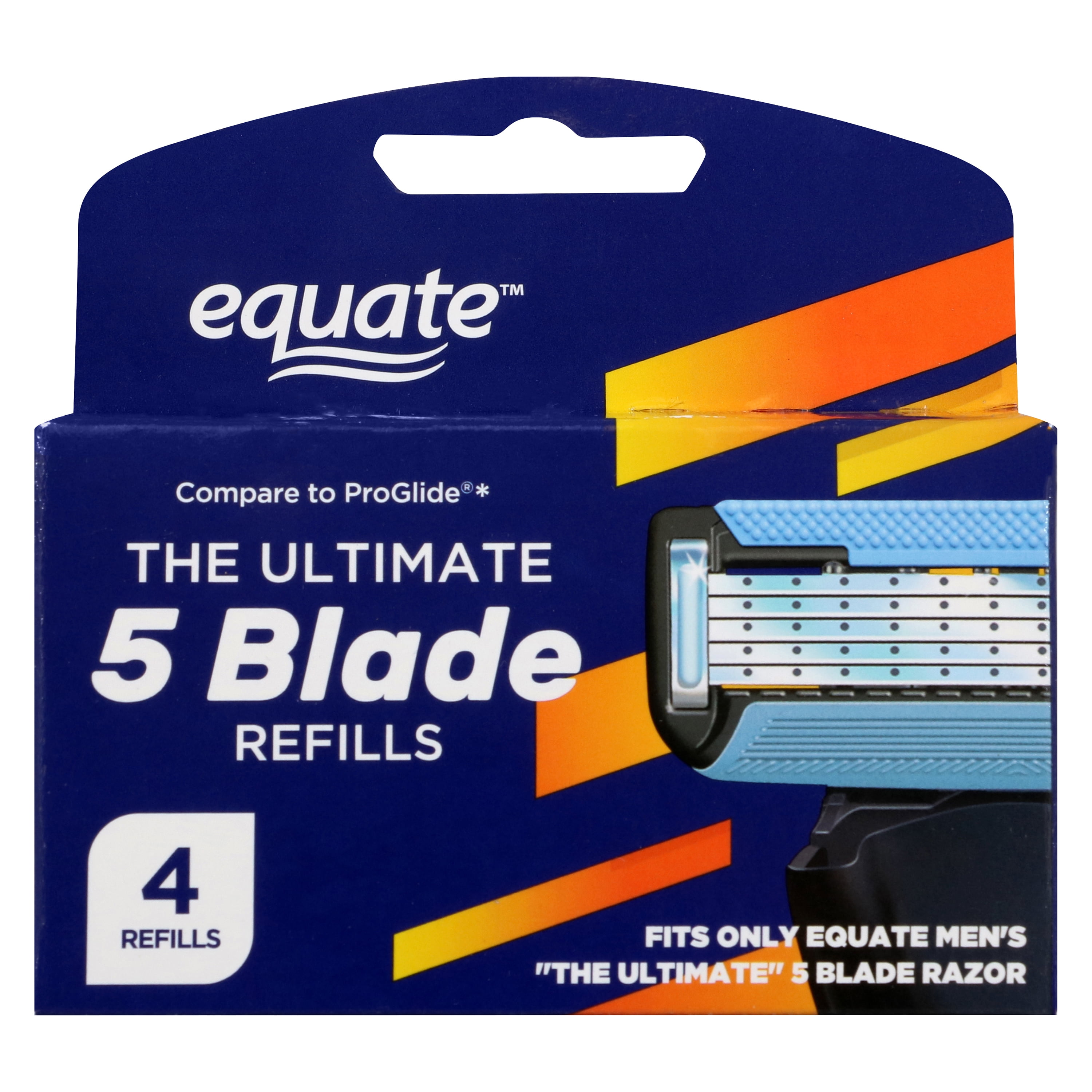 Equate Men's 5 Blade Razor Blade Refills, 4 Count with Trimmer for ...