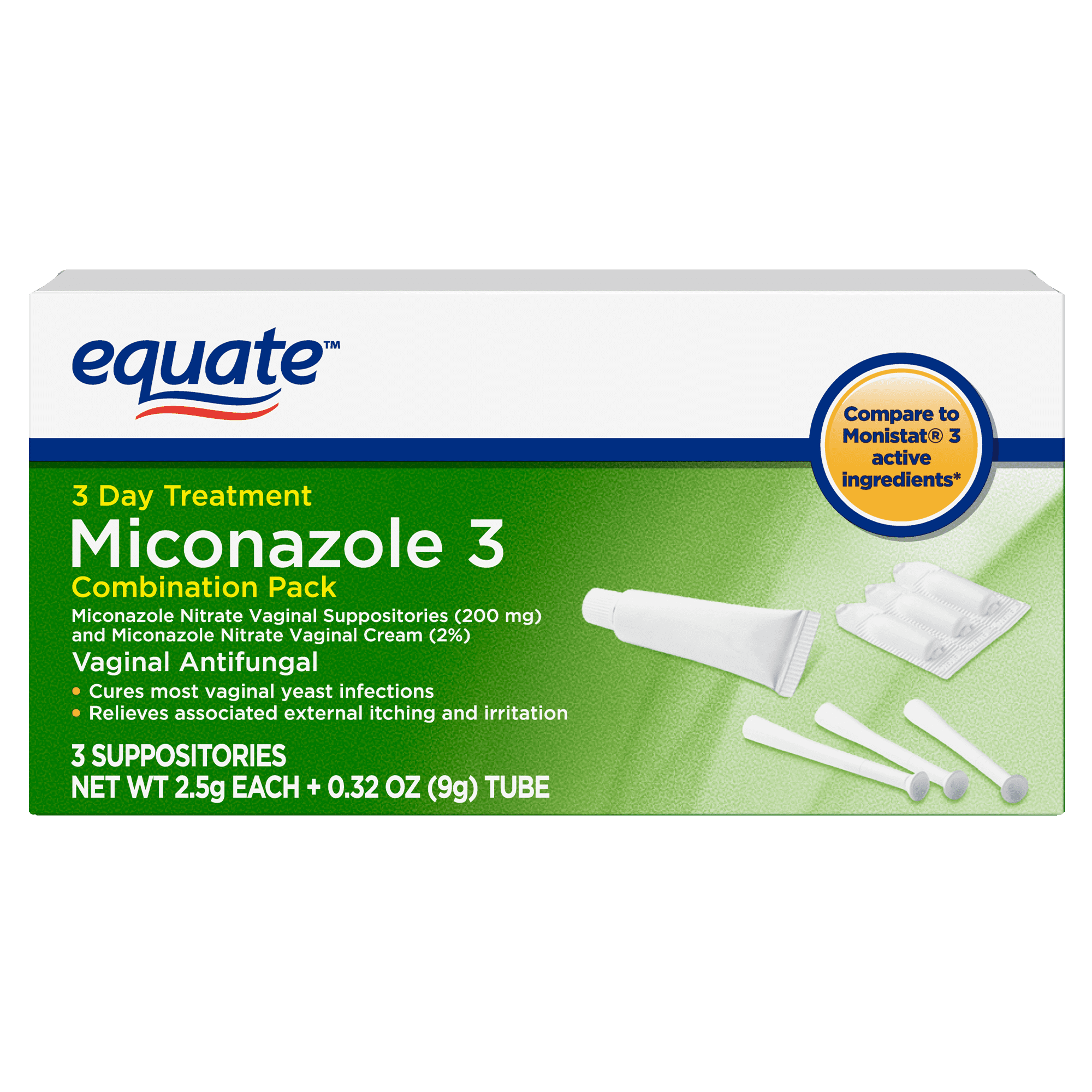 Equate Miconazole 3 Day Combination Pack with Suppositories & Cream, 2. ...