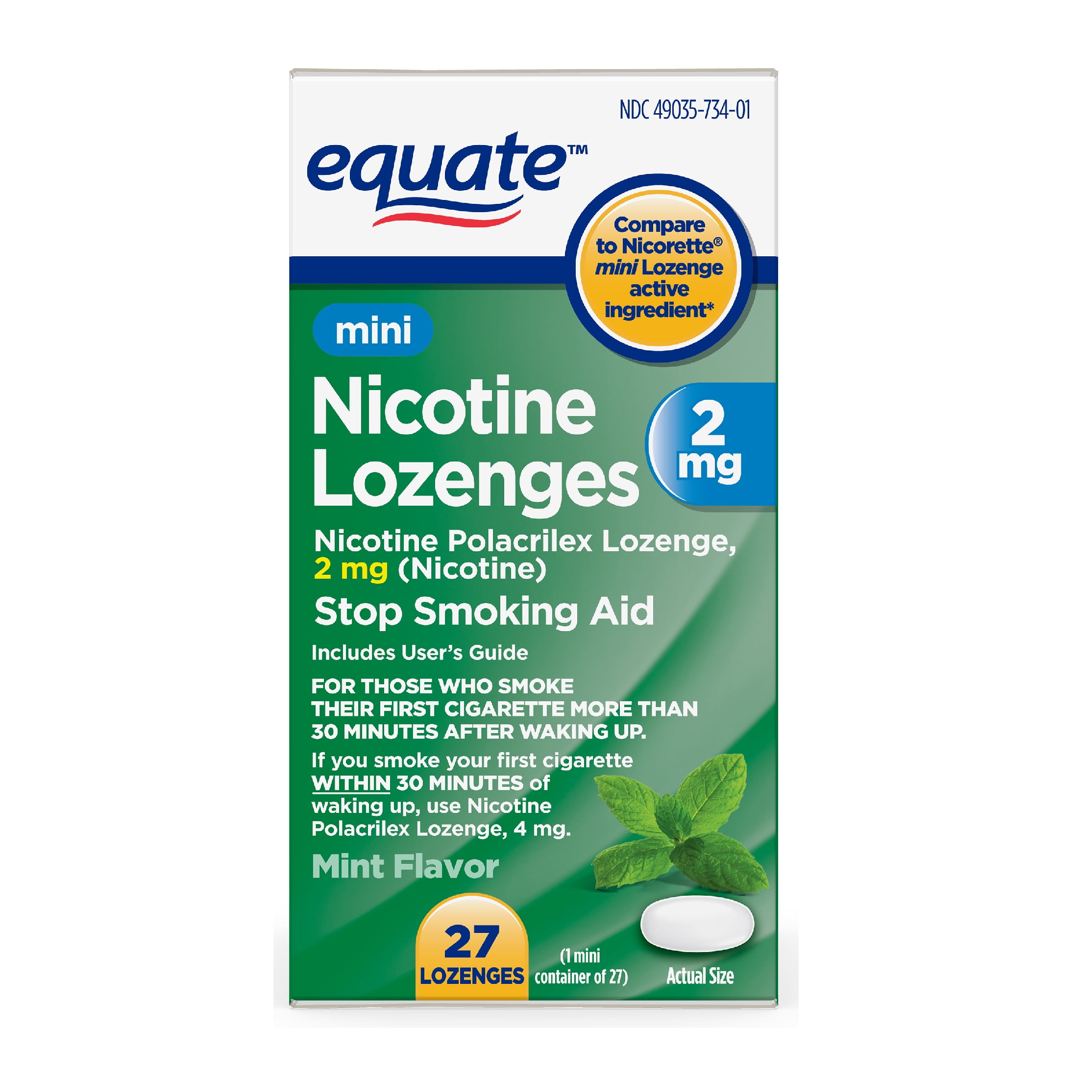 Equate Mini Nicotine Lozenge 2 mg, Mint Flavor, 27 Count HSA/FSA ...