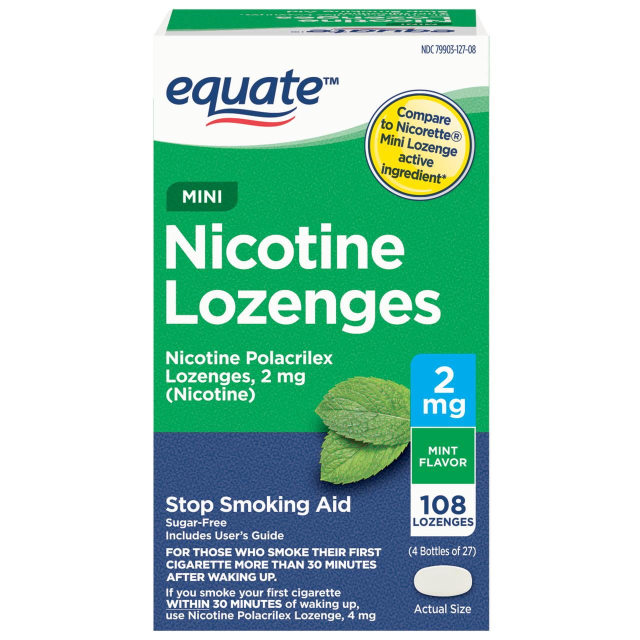 Equate Mini Nicotine Lozenge 2 Mg Mint Flavor Stop Smoking Aid 108