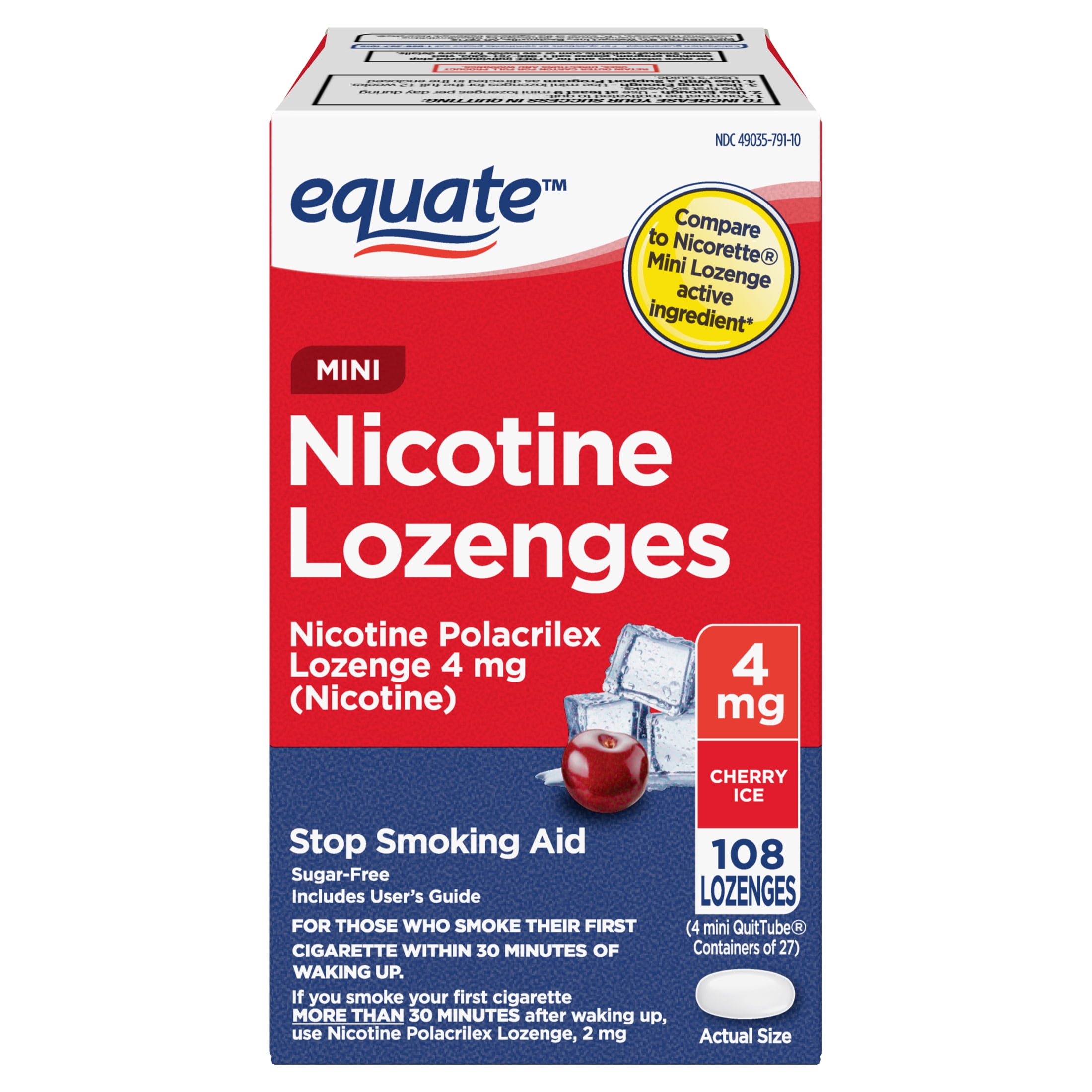 Equate Mini Nicotine Lozenge 4 mg, Stop Smoking Aid, Cherry Ice Flavor ...