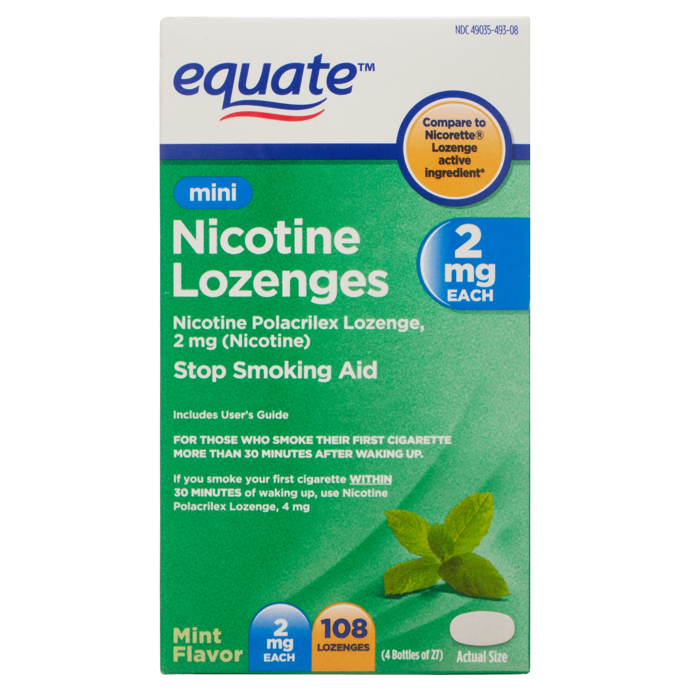 Equate Mini Nicotine Lozenges 2 Mg Mint Flavor 108 Count