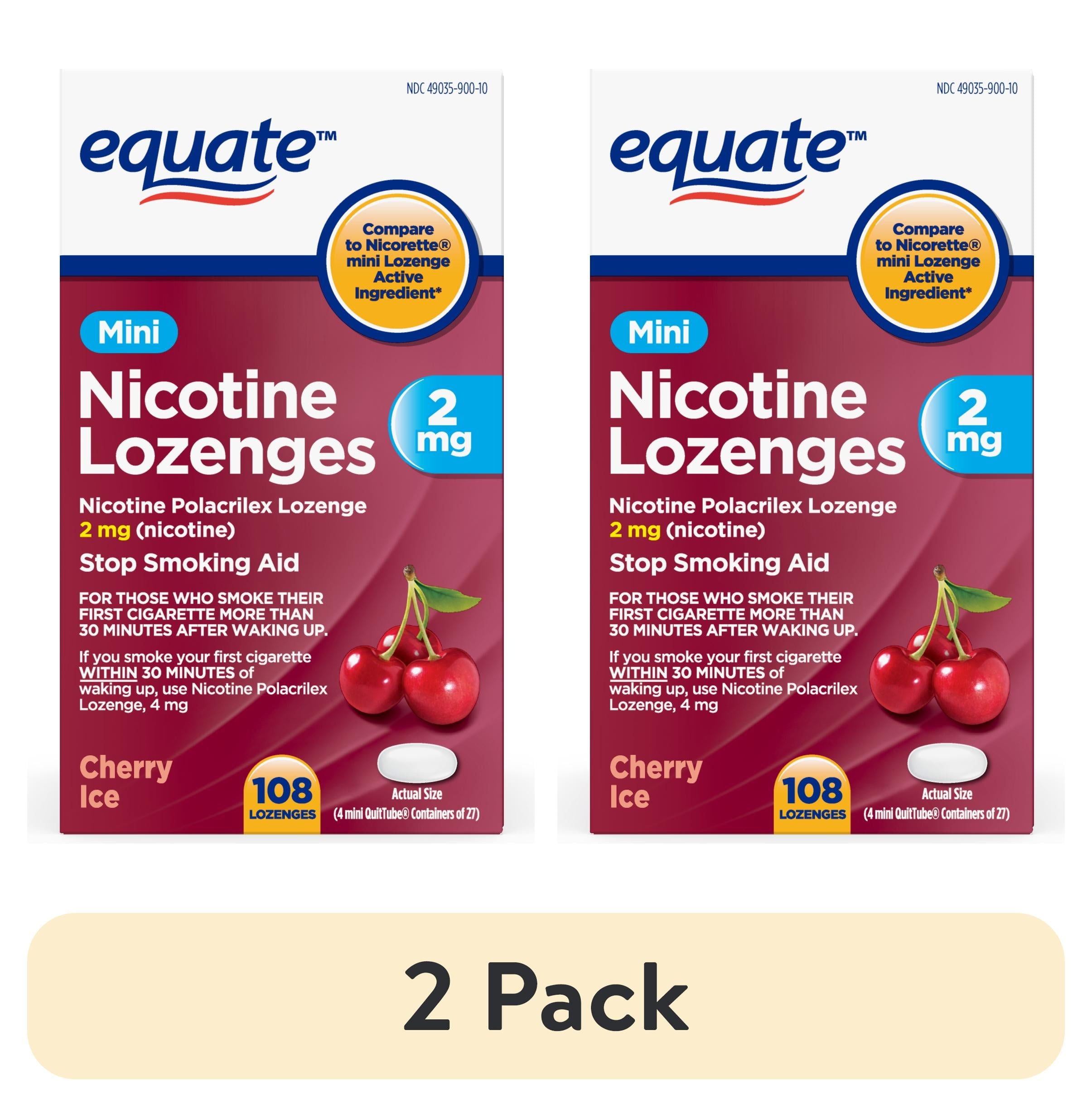 2 Pack Equate Mini Nicotine Polacrilex Lozenge 2 Mg Cherry Ice