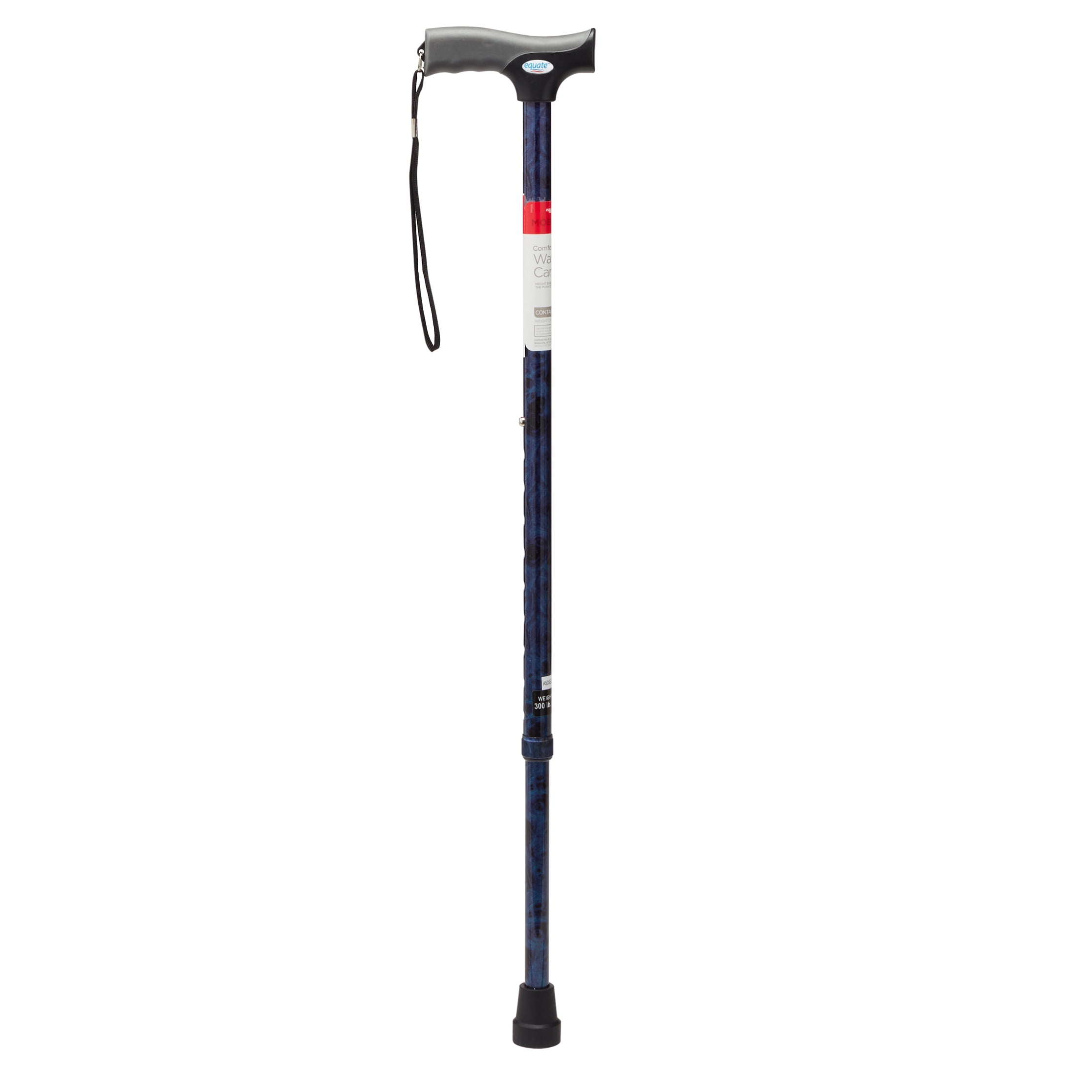 Equate Mobility Comfort Grip Walking Cane, Blue, Height Adjustable, 300 ...