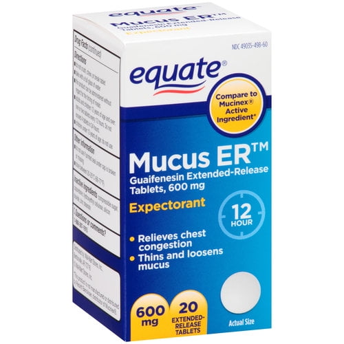 Equate Mucus ER Expectorant Extended Release Tablets, 600 mg, 20 Count ...