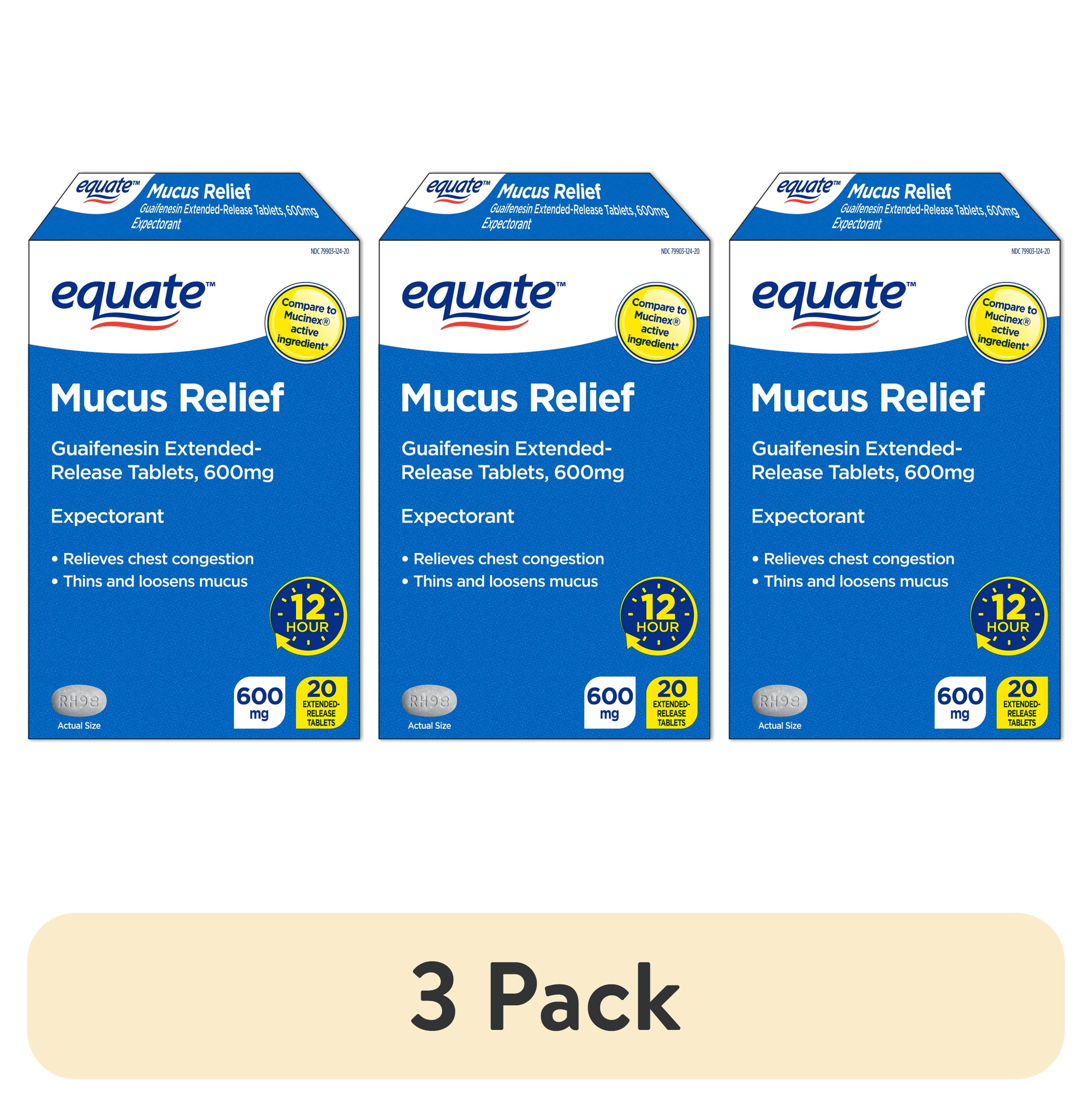 (3 pack) Equate 12 Hour Mucus ER Guaifenesin Extended-Release Tablets ...