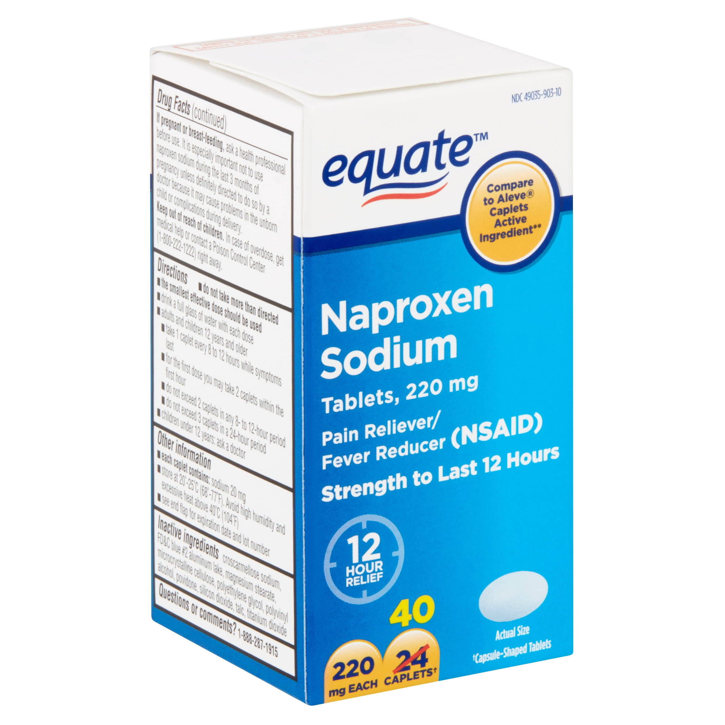 Equate Naproxen Sodium Caplets, 220 mg, 40 Count HSA/FSA Eligible ...