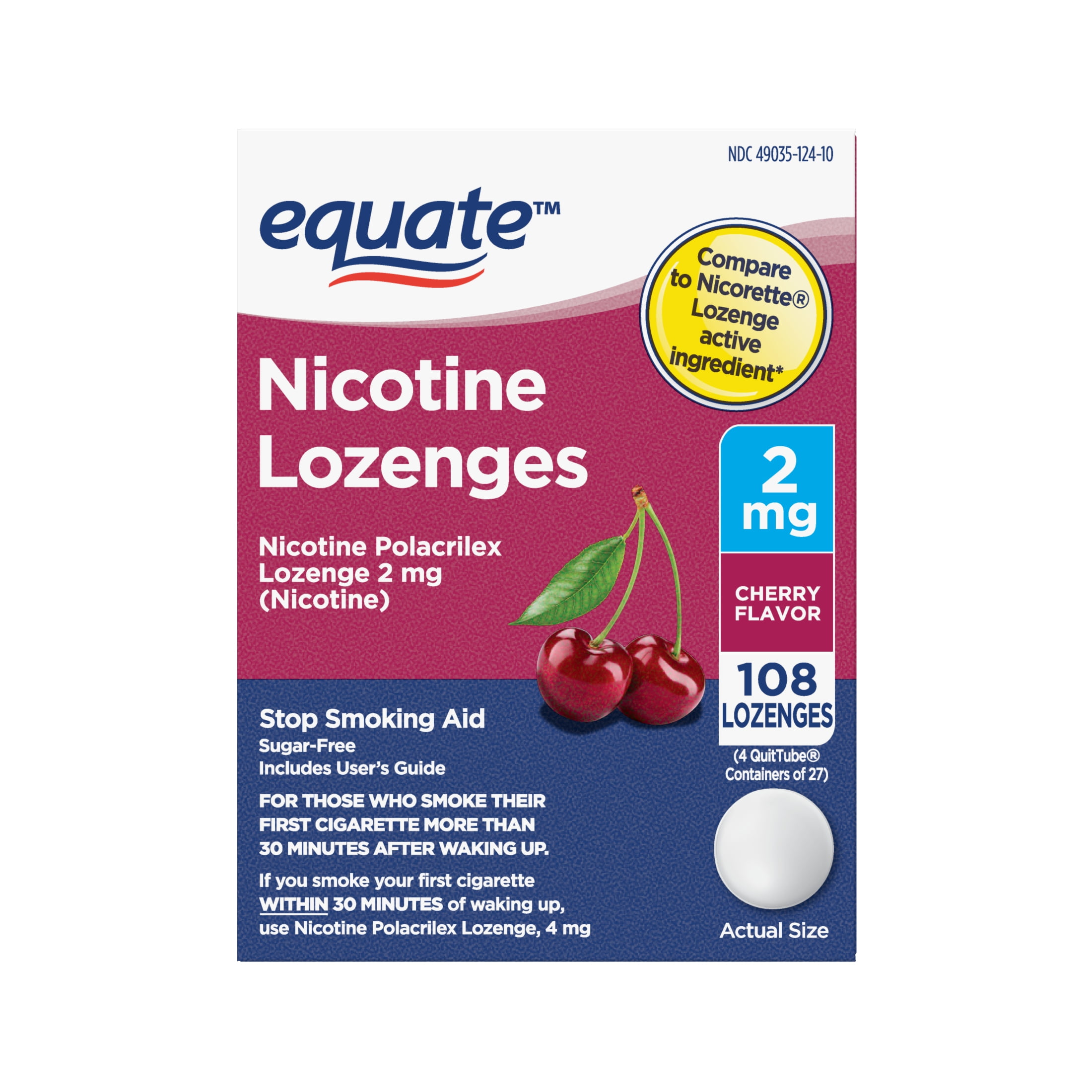 (2 pack) Equate Nicotine Lozenge 2 mg, Cherry Flavor, Stop Smoking Aid ...