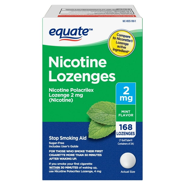 Equate Nicotine Lozenge 2 mg, Stop Smoking Aid, Mint Flavor, 168 Count ...