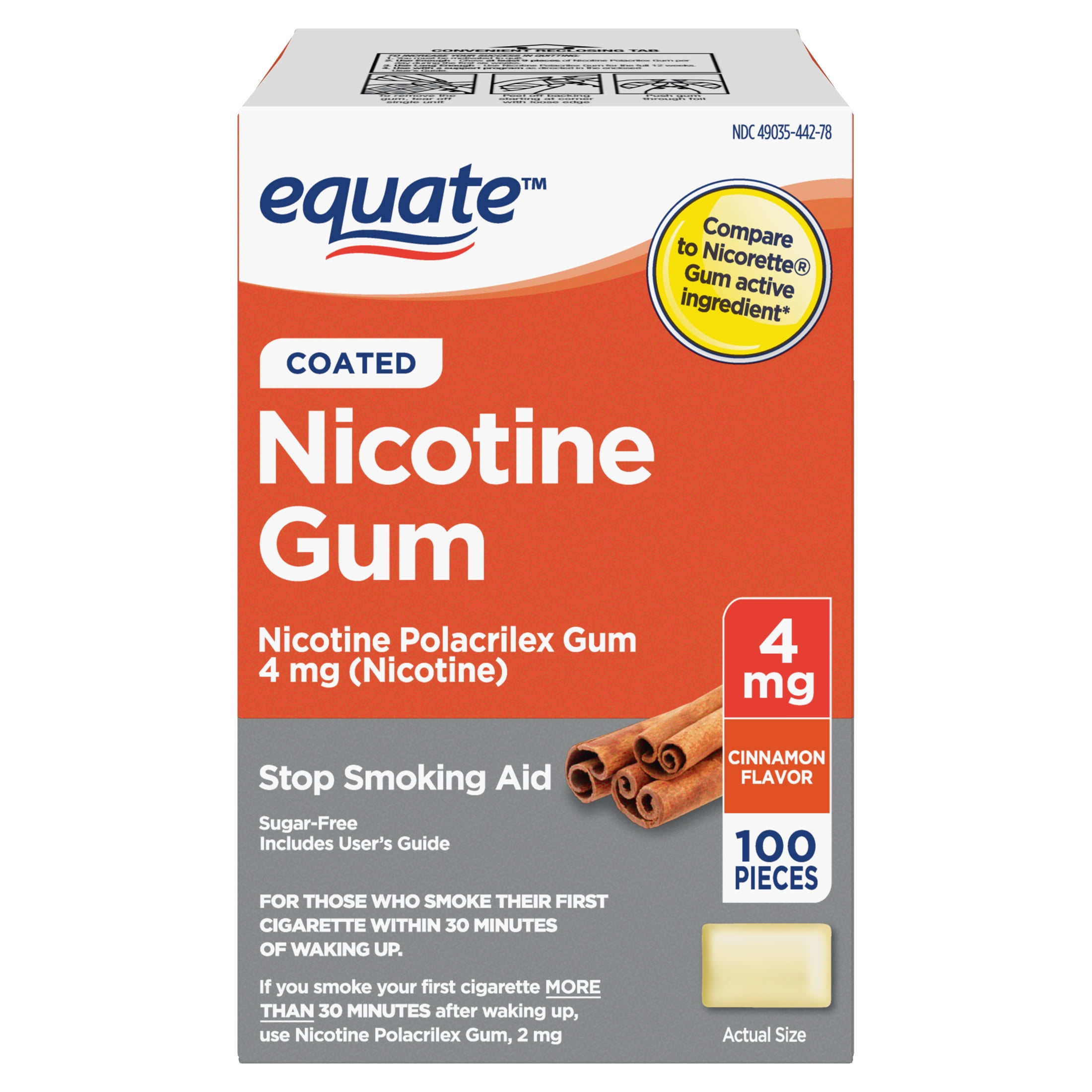 Equate Nicotine Polacrilex Coated Gum 4 Mg Cinnamon Flavor Stop