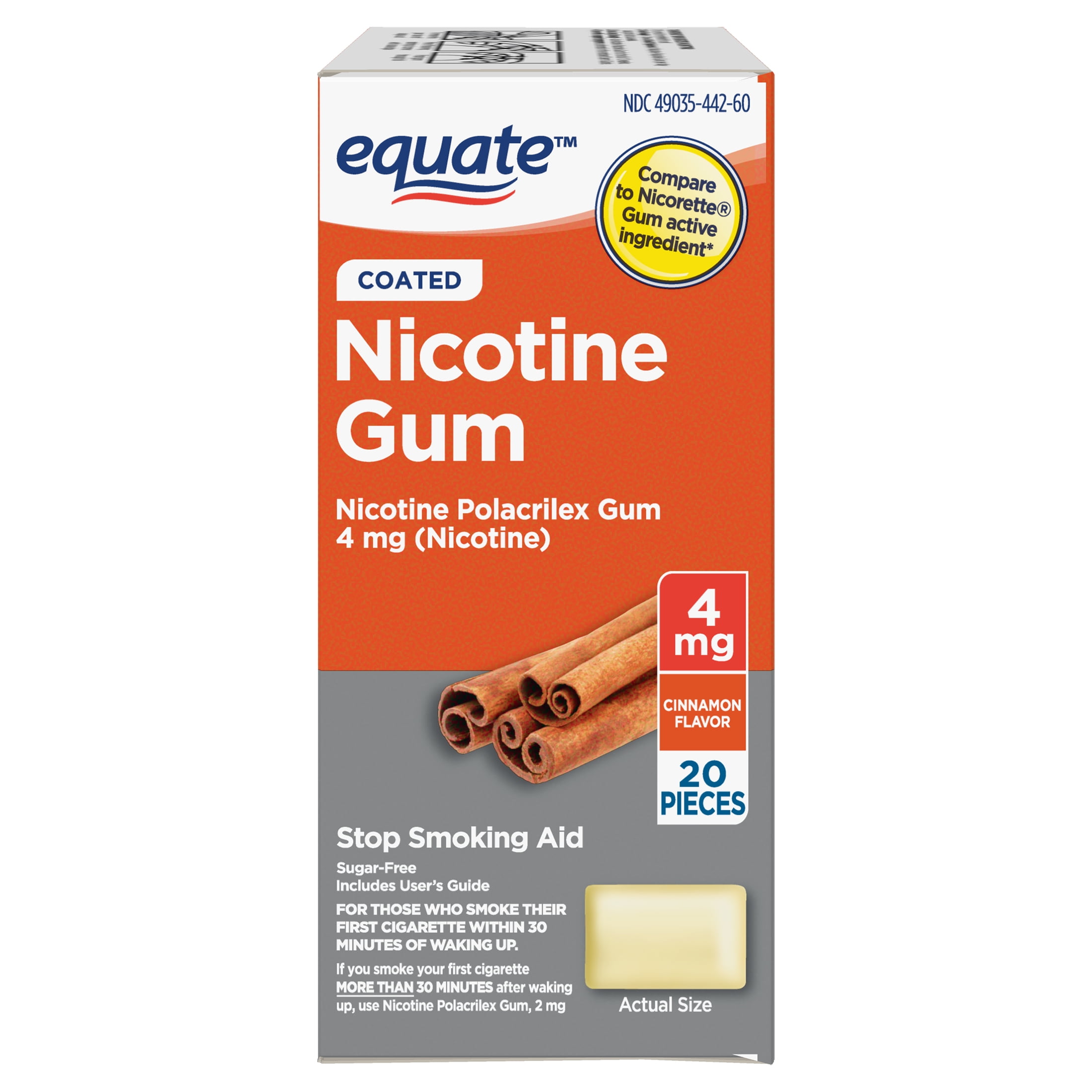 Equate Nicotine Polacrilex Coated Gum 4 Mg Cinnamon Flavor Stop