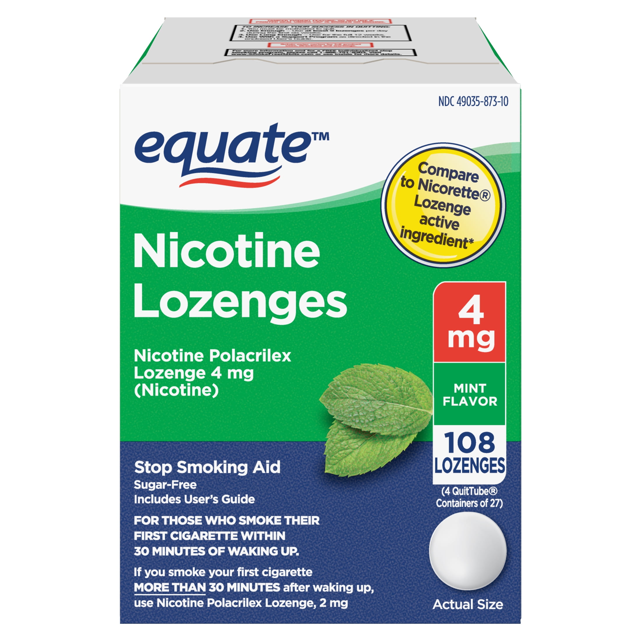 Equate Nicotine Polacrilex Lozenges 4 Mg Mint Flavor 108 Count