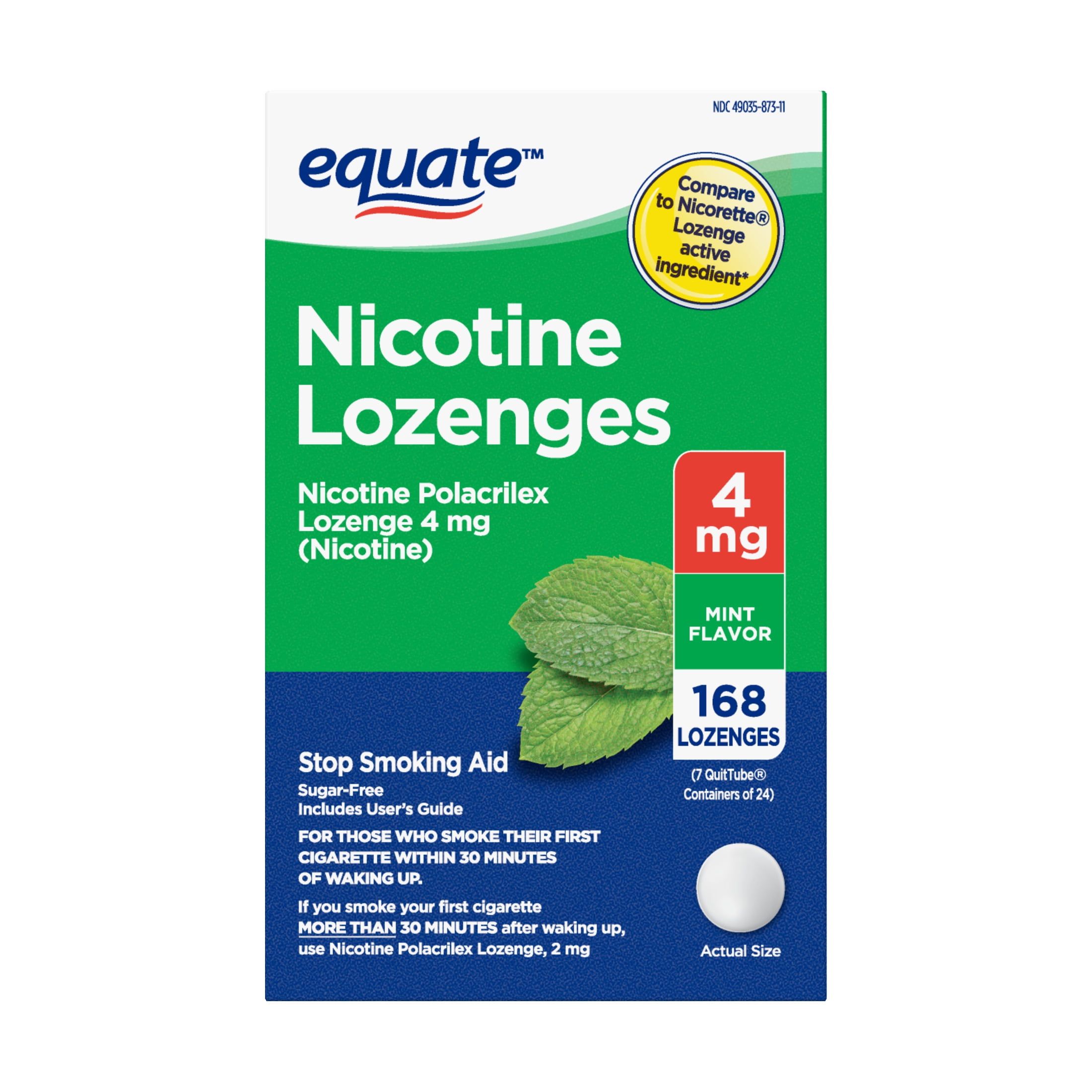 (2 pack) Equate Nicotine Polacrilex Lozenges, 4 mg, Mint Flavor, 168 ...