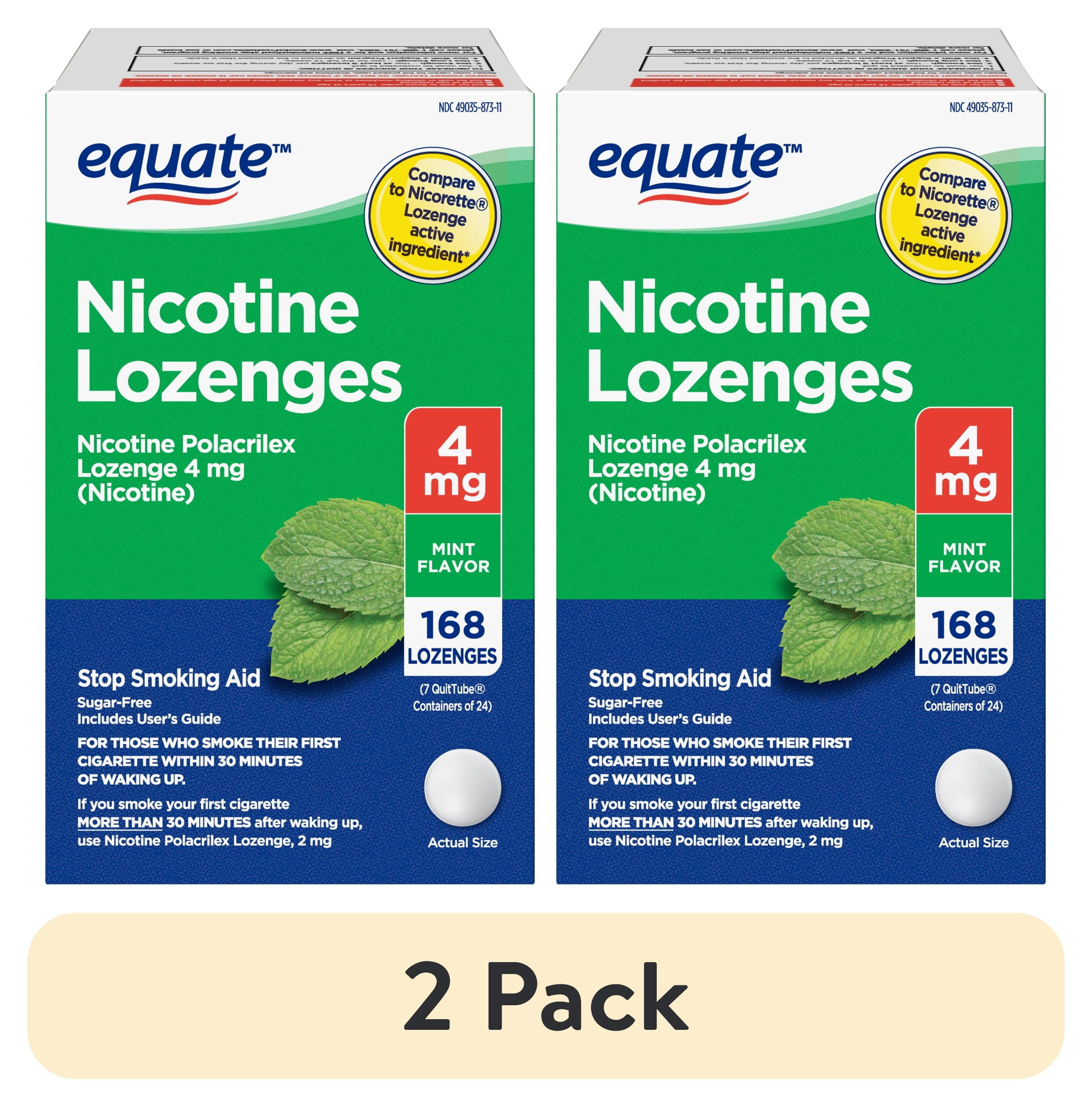 (2 pack) Equate Nicotine Polacrilex Lozenges, 4 mg, Mint Flavor, 168 ...