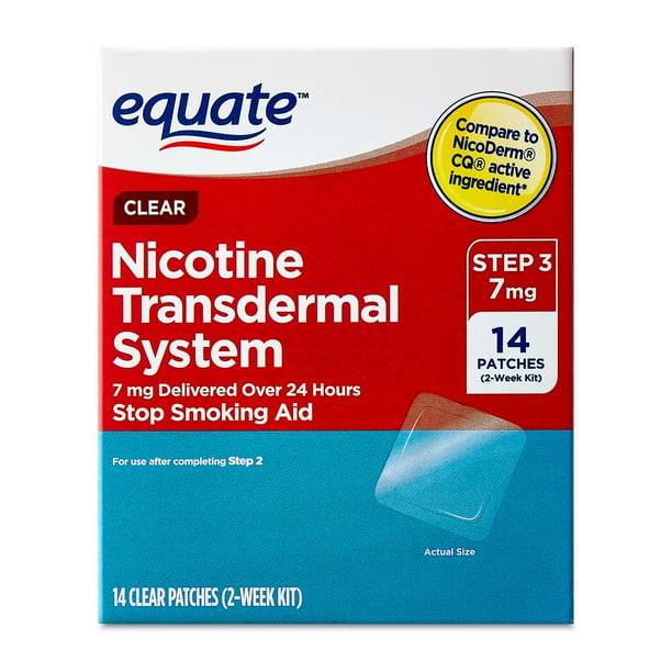 Equate Nicotine Transdermal System Step 3 Clear Patches, 7 mg, 14 Count ...