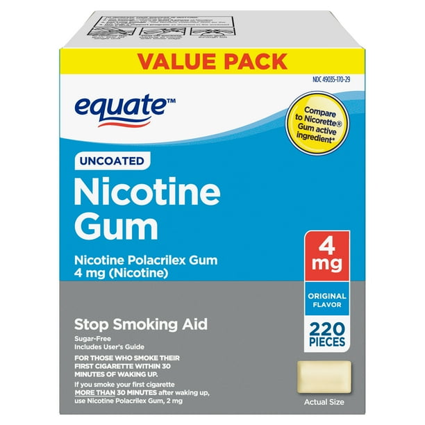 Equate Nicotine Uncoated Gum 4 mg, Original Flavor, 220 Count - Walmart ...