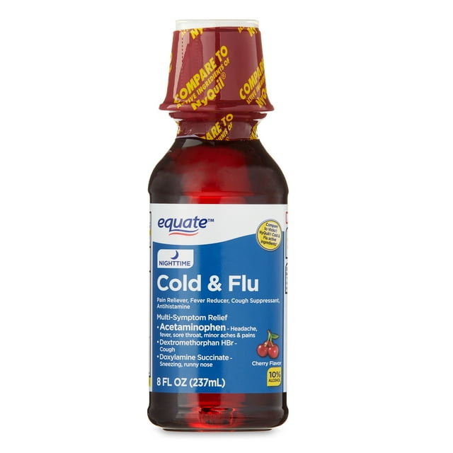 Equate Nighttime Cold & Flu Relief Liquid, Cherry Flavor, 8 fl oz ...