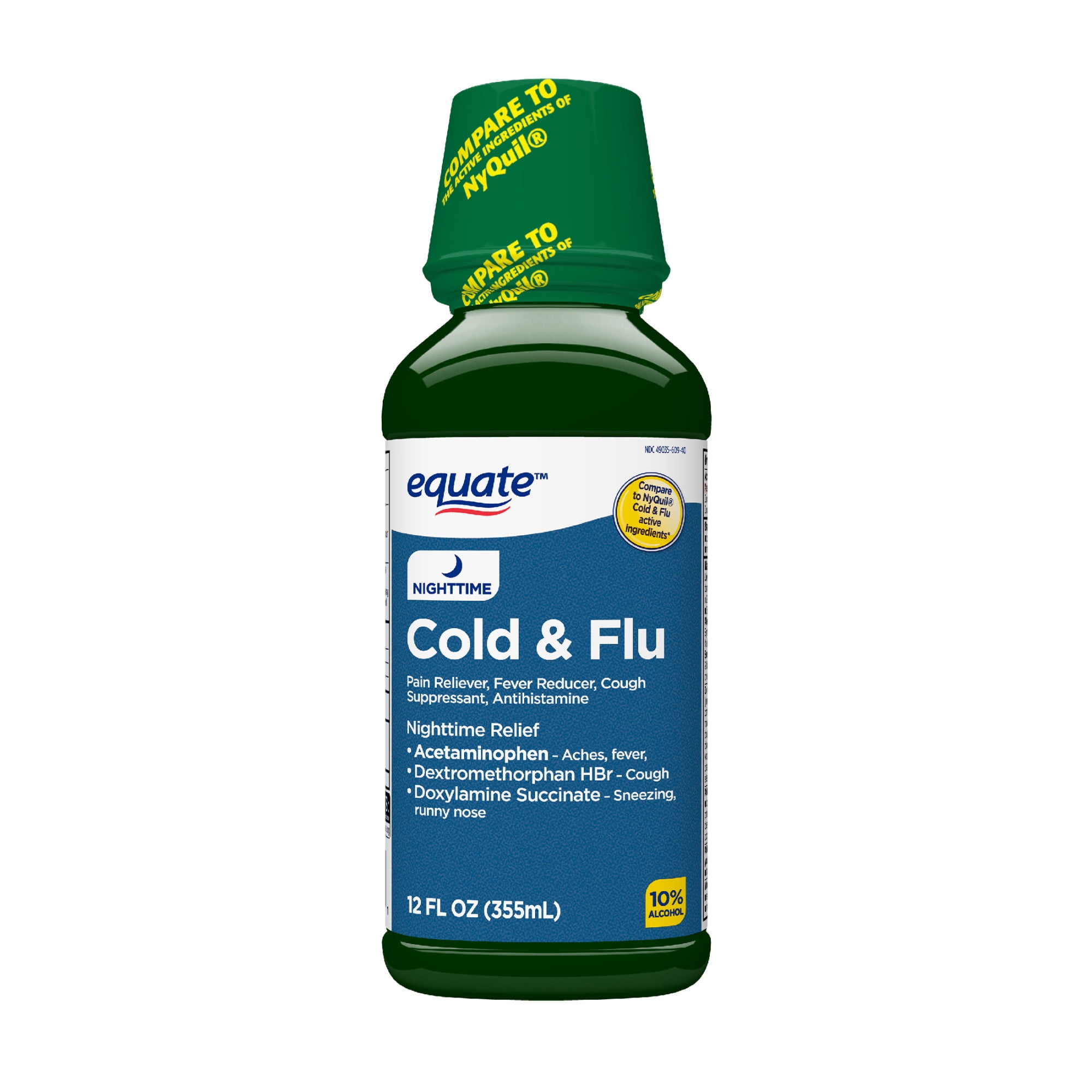 Equate Nighttime Cold & Flu Liquid Medicine, Cough & Cold Medicine ...