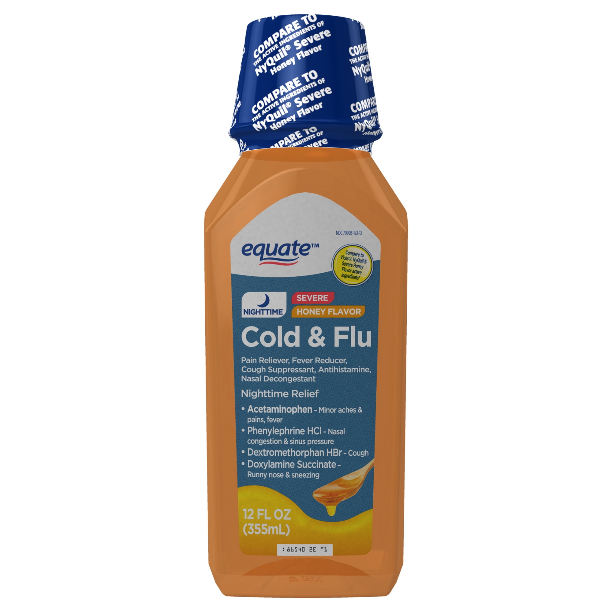 Equate Nighttime Severe Cold & Flu Relief, Sinus & Cough Relief, Honey, 12 fl oz HSA/FSA ...