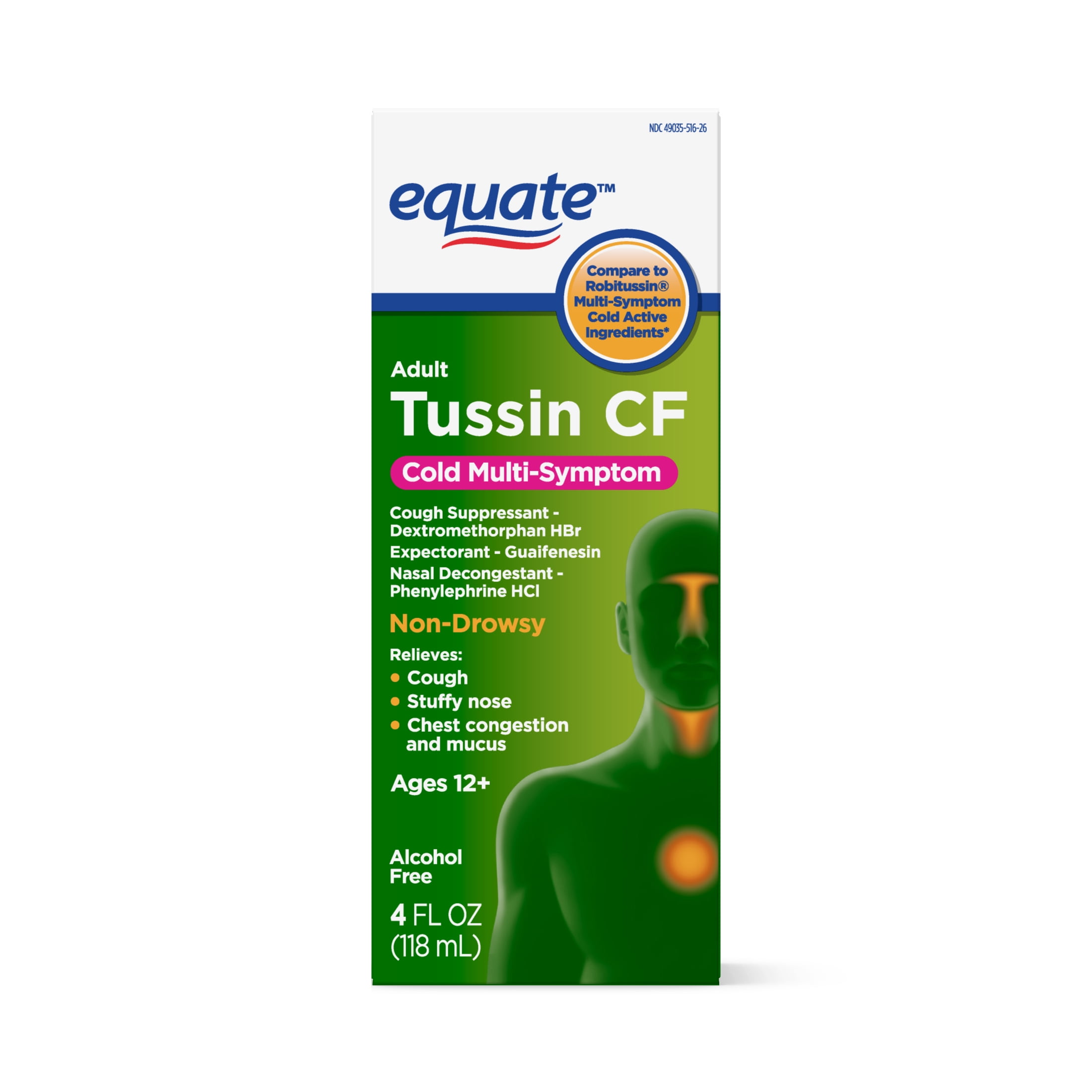 Brandclub - Equate Non-Drowsy Adult Multi-Symptom Cold Tussin CF Liquid ...