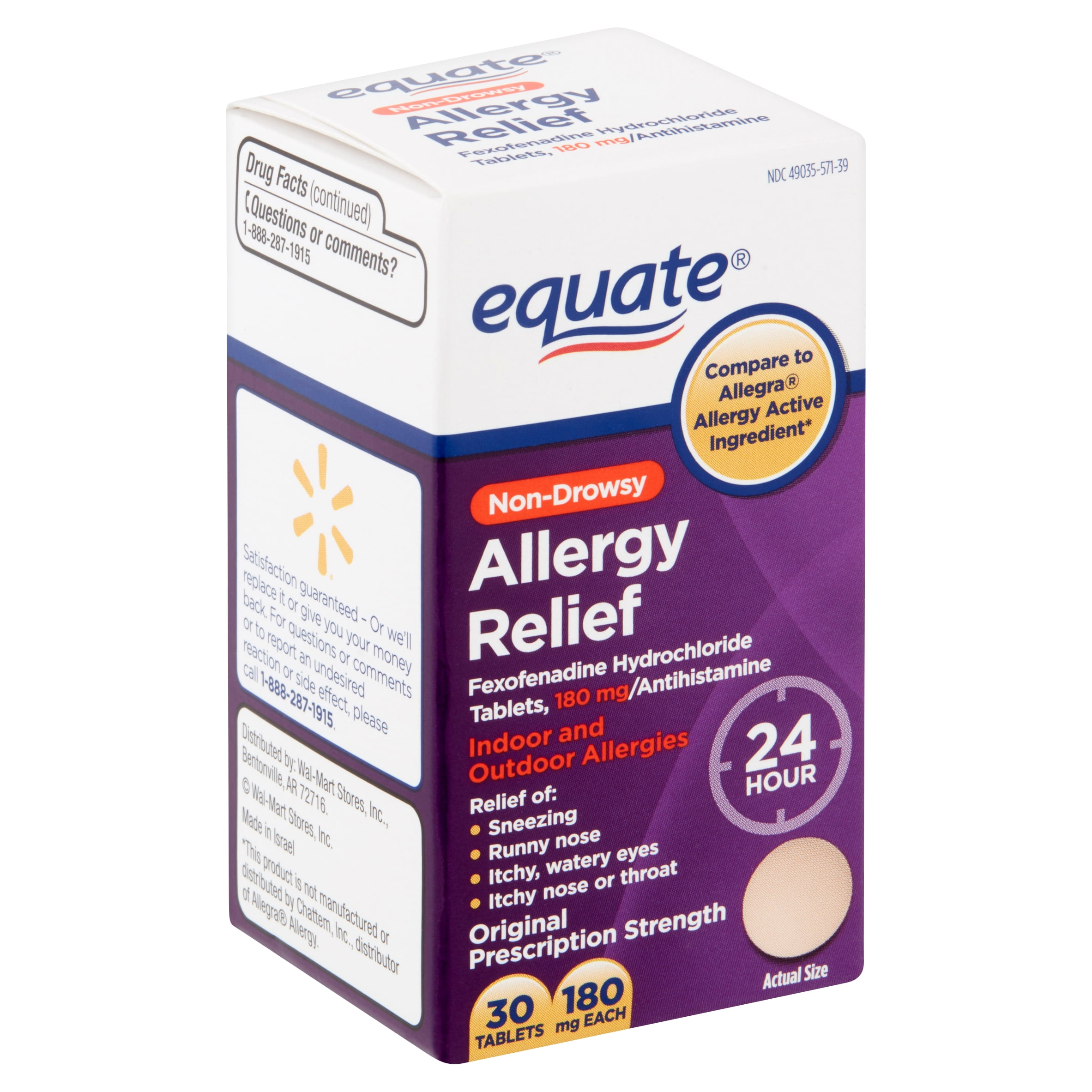 Equate Non-Drowsy Allergy Relief Tablets 180mg, 30 Count HSA/FSA ...