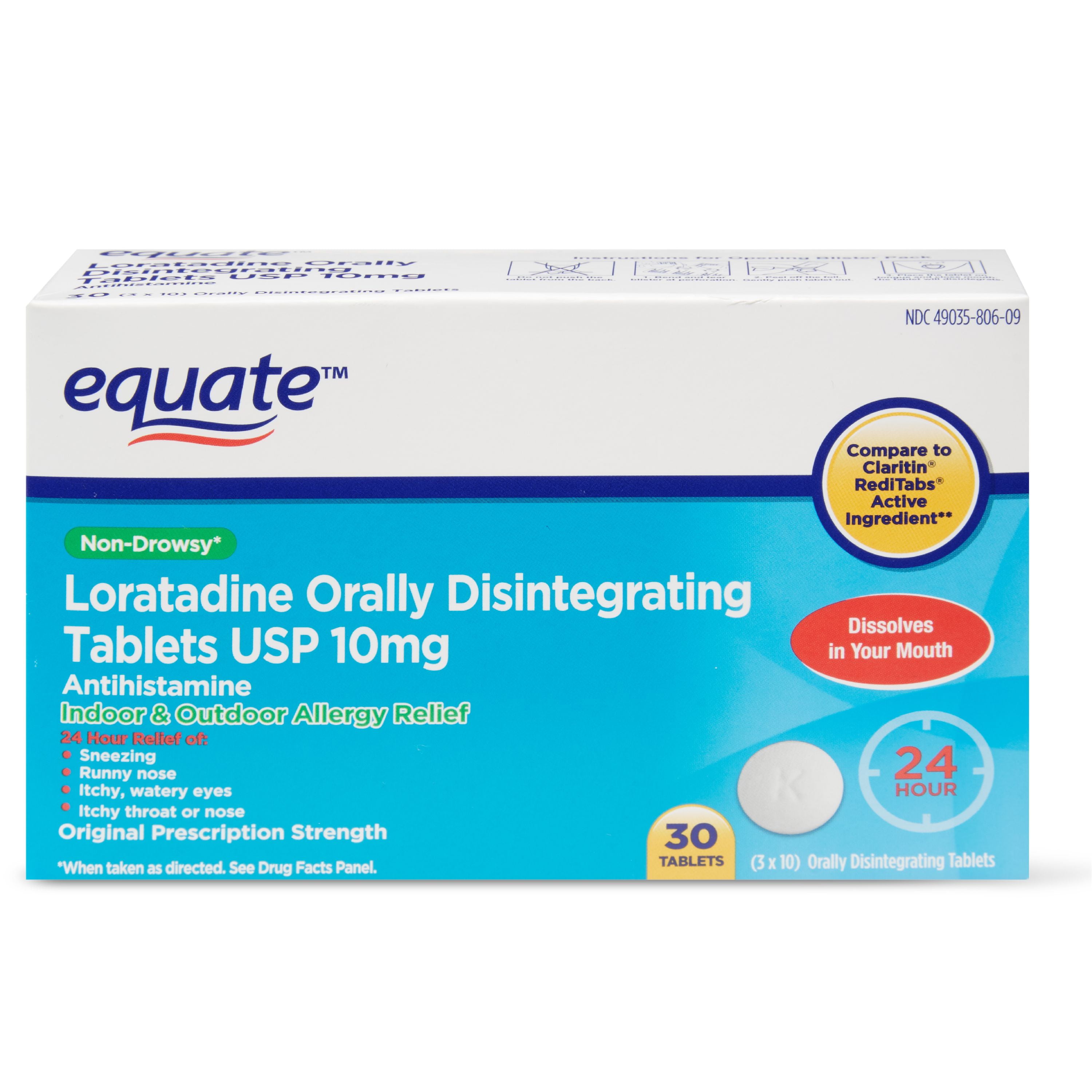 Equate Non-Drowsy Loratadine Orally Disintegrating Tablets, 10 mg, 30 ...