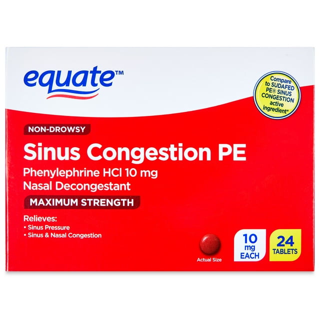 Equate Non-Drowsy Maximum Relief Sinus Congestion PE Tablets, 24 Count ...