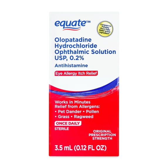 Equate Eye Itch Relief Antihistamine Eye Drops Olopatadine HCL 0.2% 3 ...