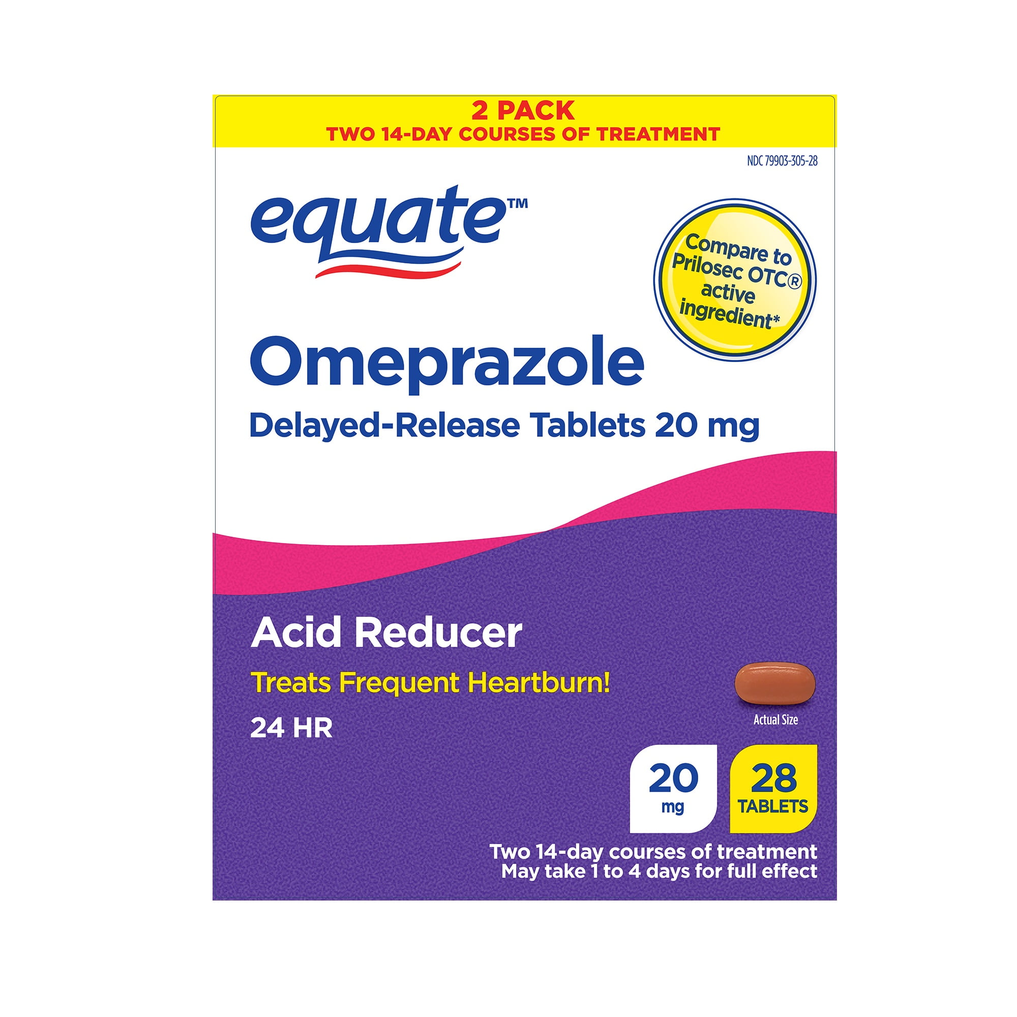 Equate Omeprazole Delayed-Release Acid Reducer Tablets, 20 mg, 28 Count ...