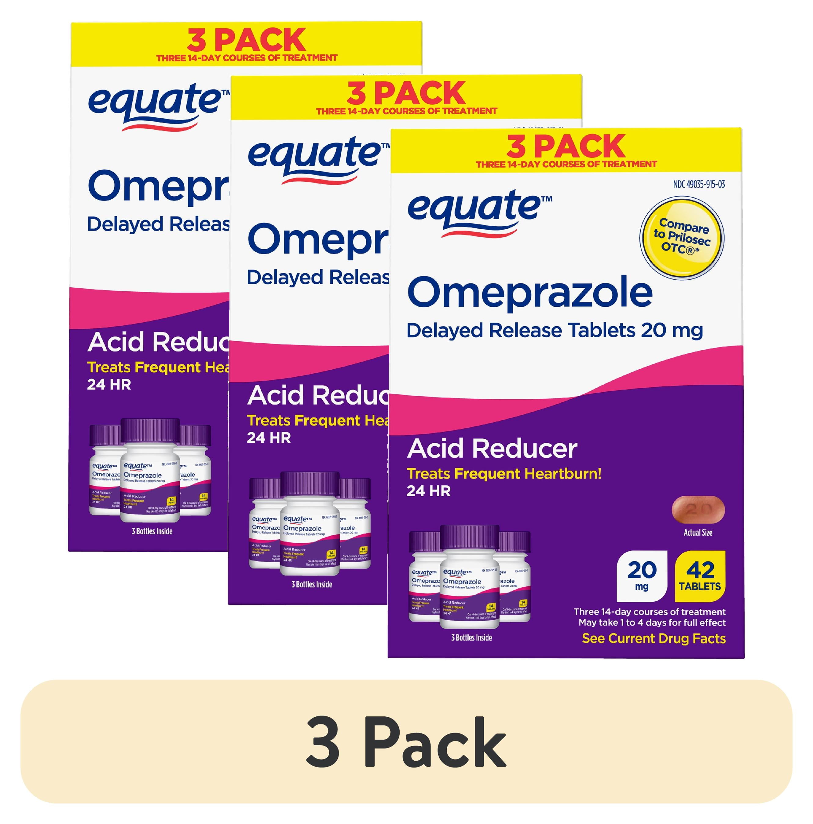 (3 pack) Equate Omeprazole Delayed Release Tablets 20 mg, Acid Reducer ...