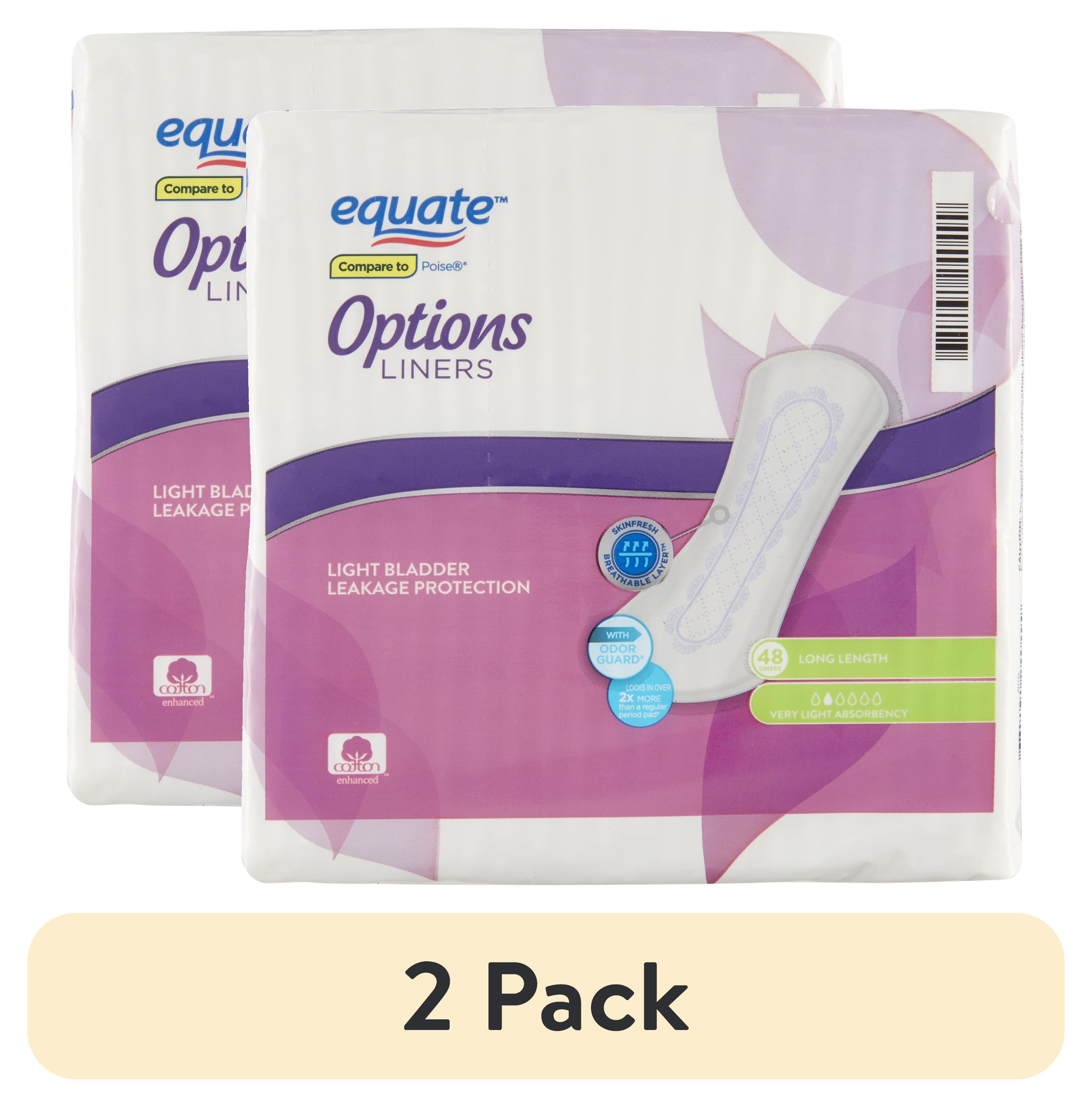(2 pack) Equate Options Incontinence Liners for Women, Very Light, Long ...